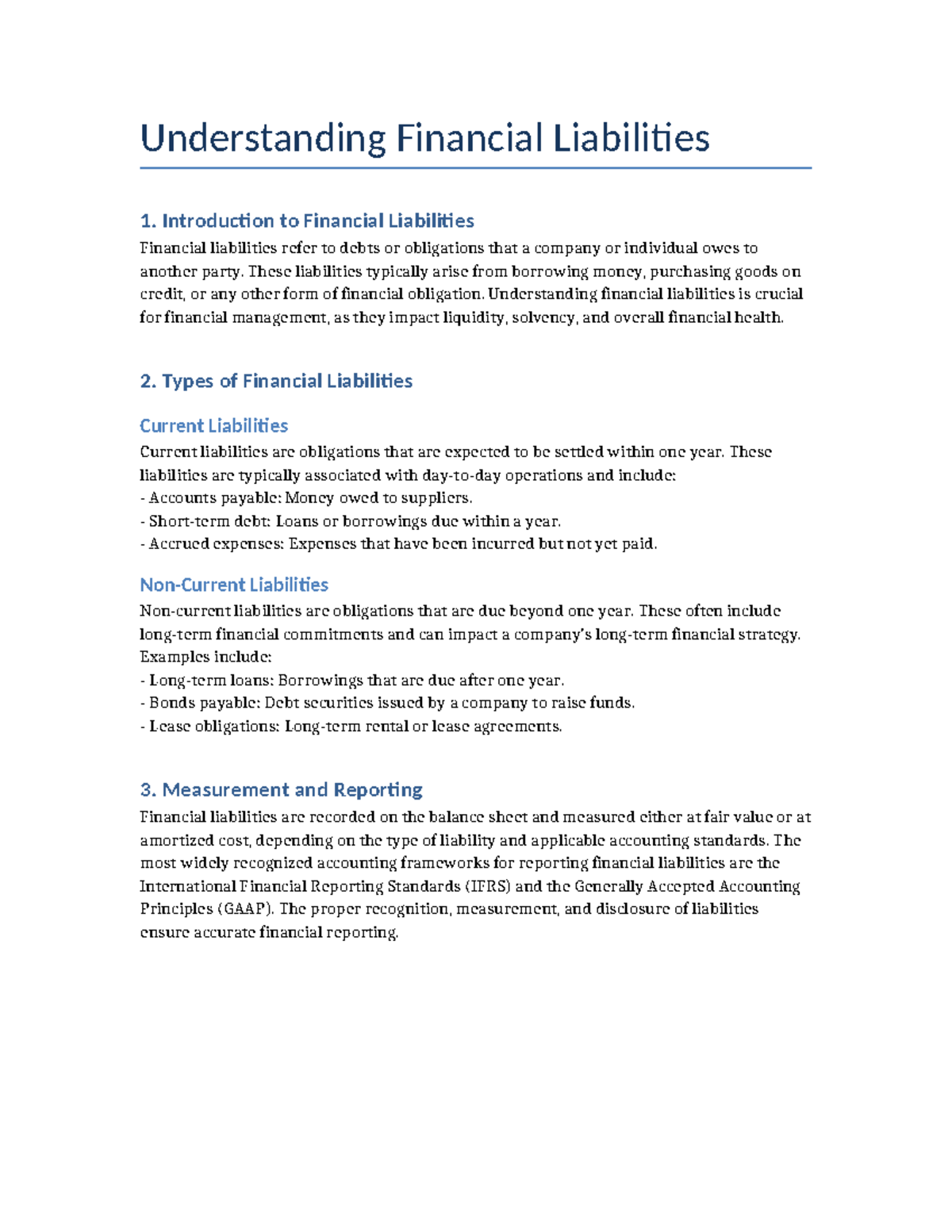 Financial Liabilities Overview: Types and Reporting Standards - Studocu