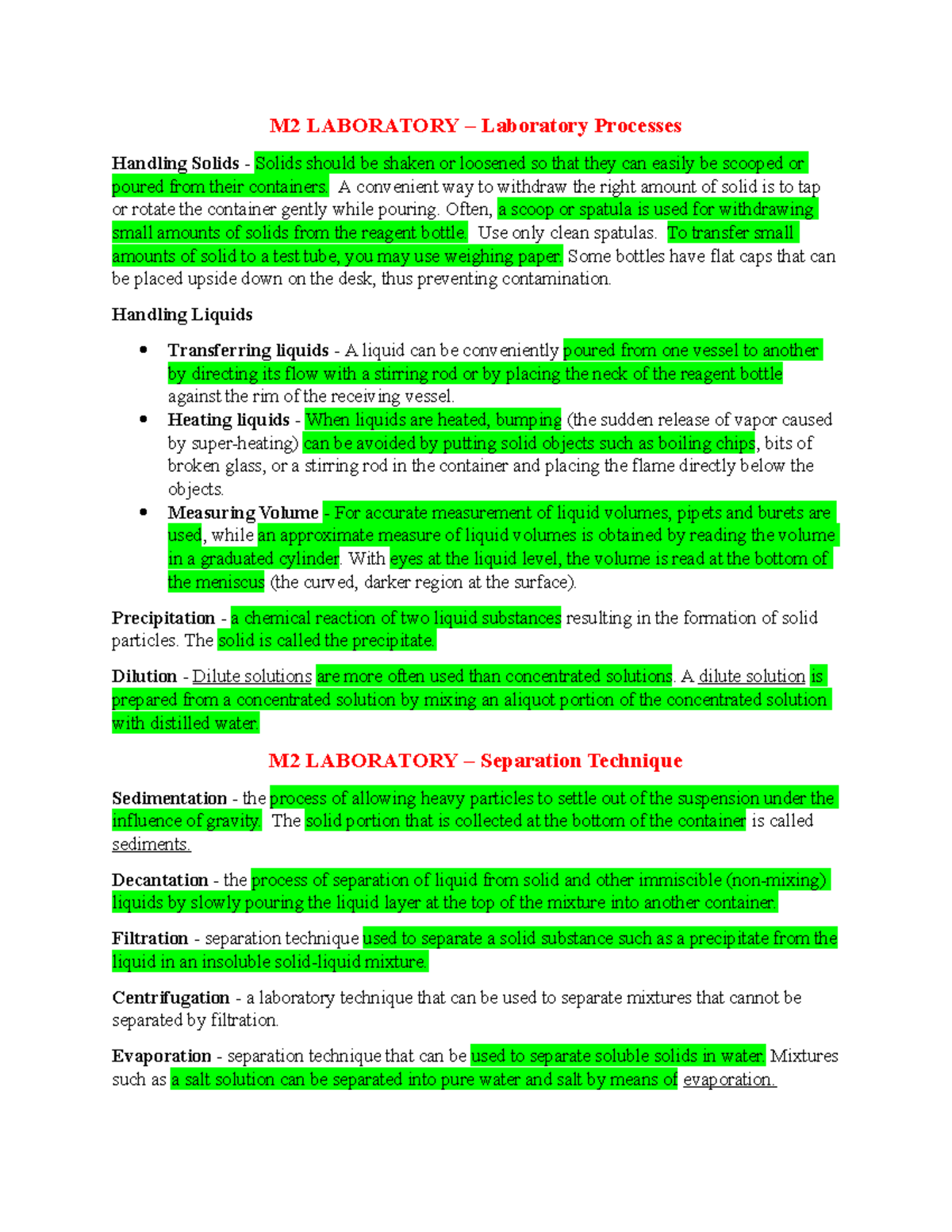 Inorg Chem Lab Module 2&3 - M2 LABORATORY – Laboratory Processes ...