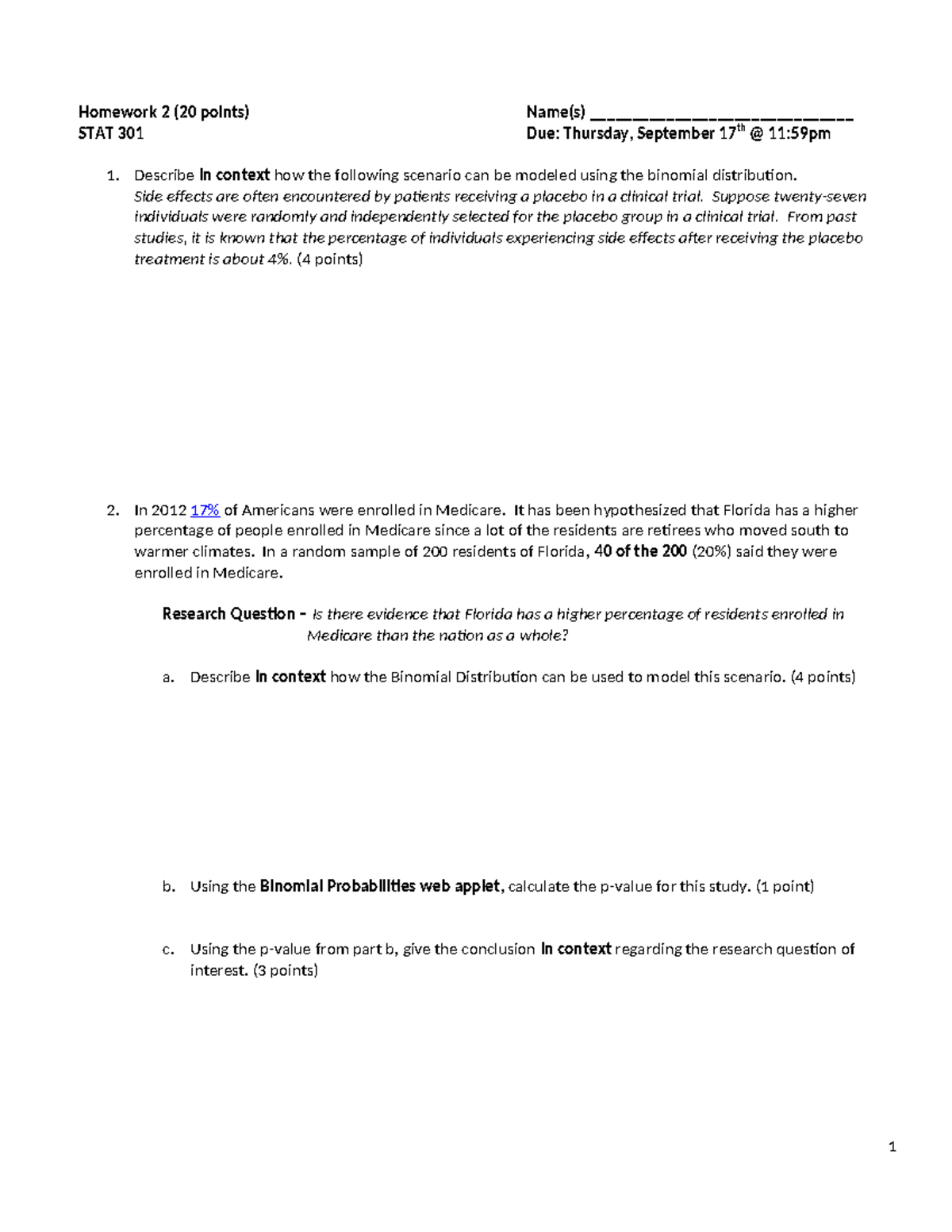 Homework 2 - STUDY MATERIAL - Homework 2 (20 points) Name(s