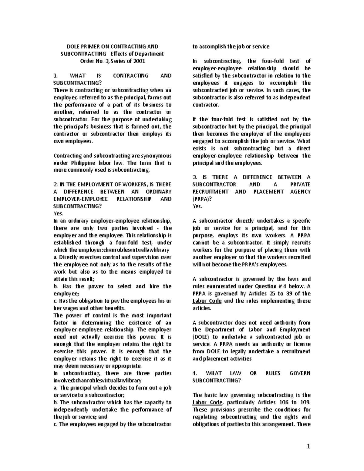 2014 49765 Chapter II Job Contracting Labor Only Contracting Art 106 ...