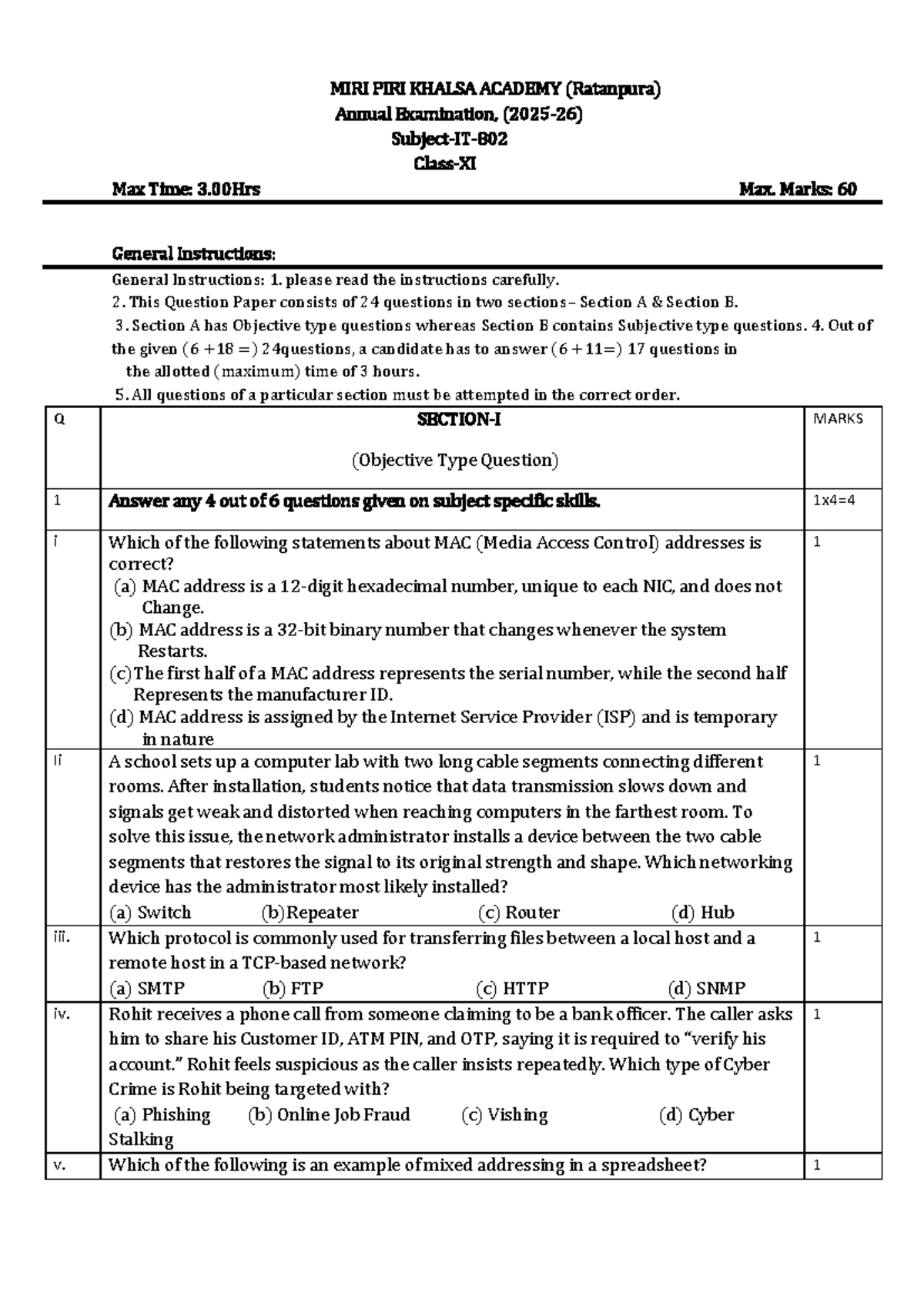 Class 11 - Miri Piri Khalsa Academy Annual Exam Paper - Studocu