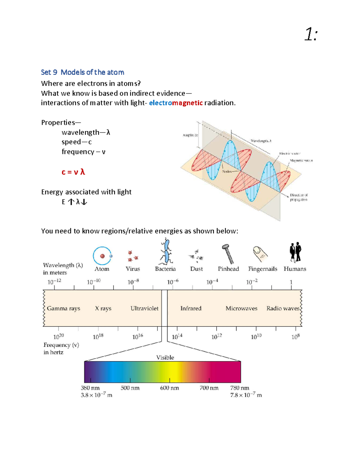 Set 9: Models of the Atom, Energy Calculations & Bohr's Theory - Studocu