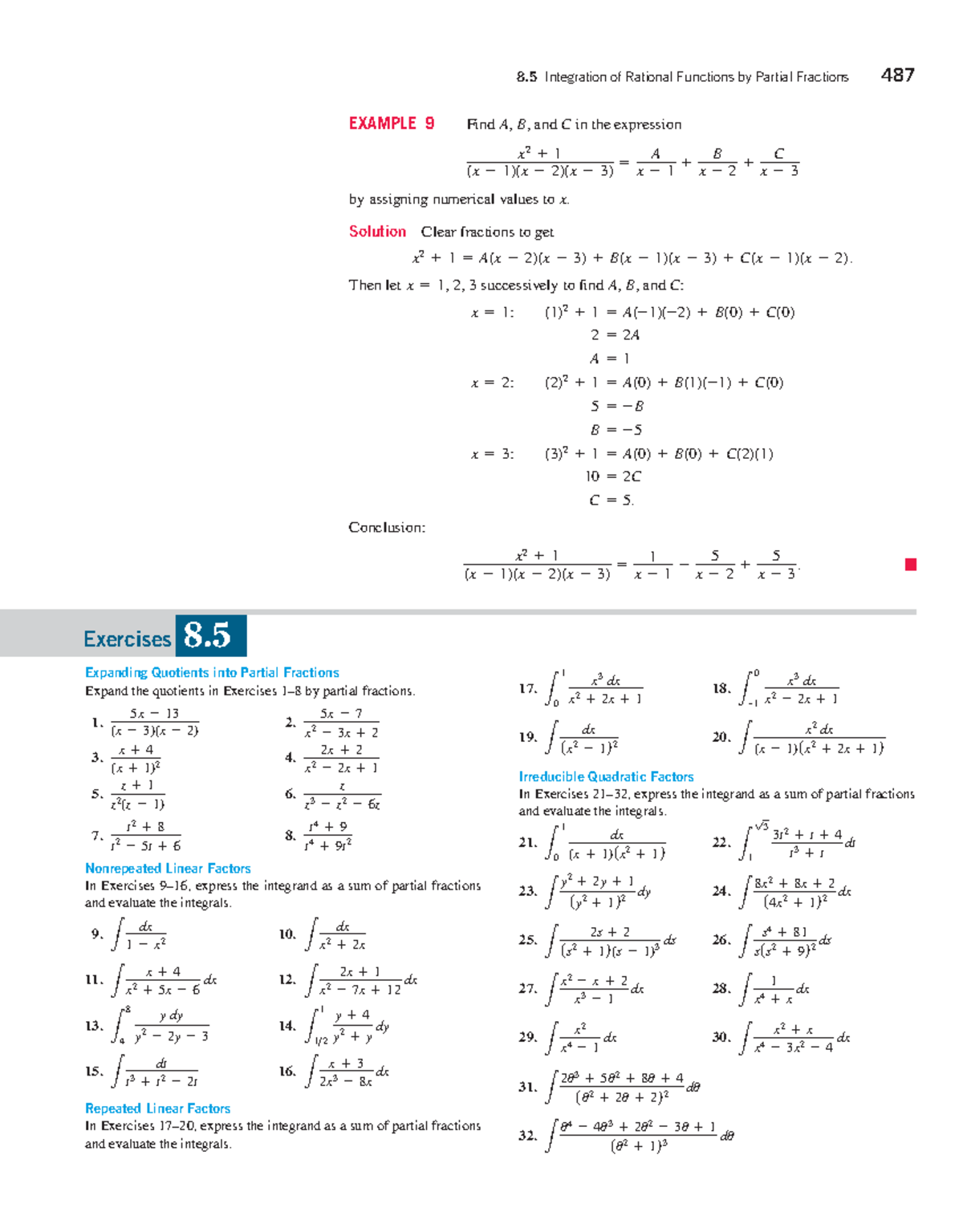 8.5 Integration of Rational Functions: Partial Fractions Examples and ...