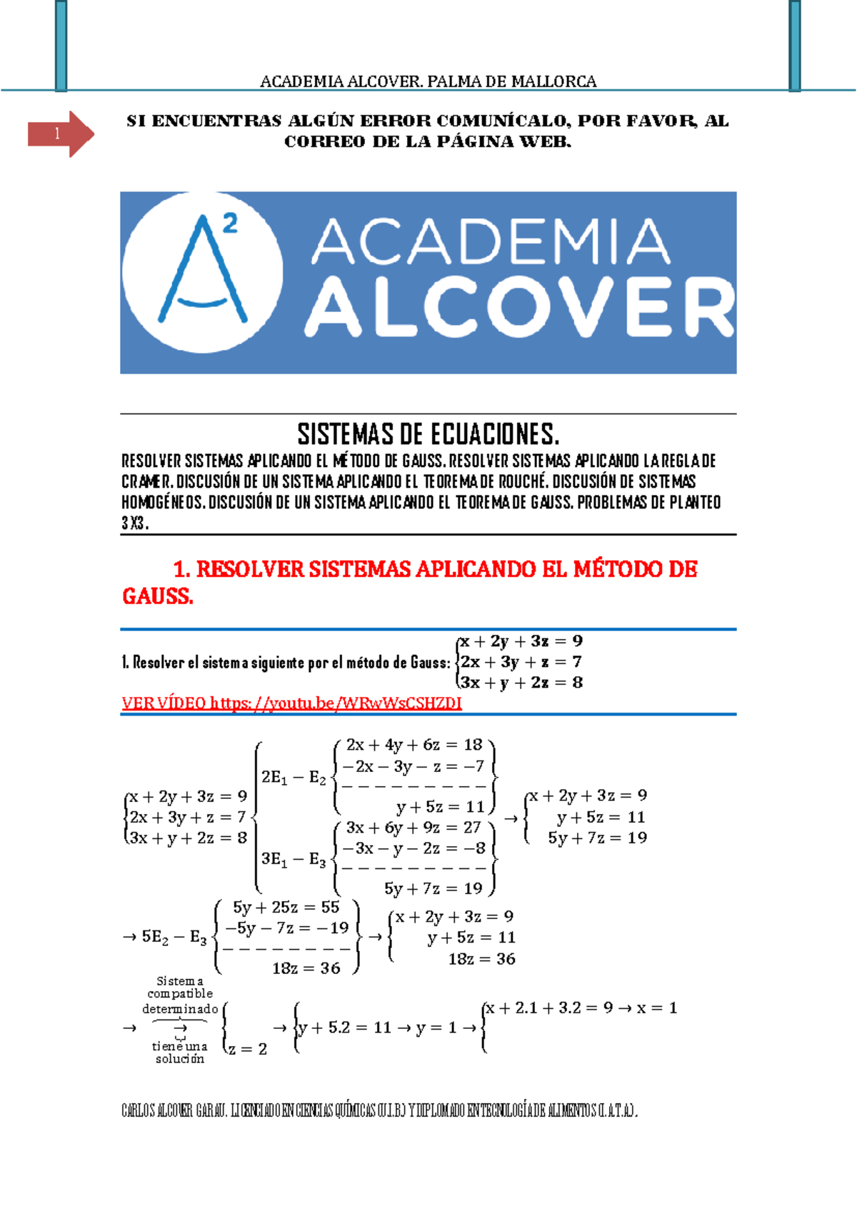 Sistemas de Ecuaciones: Método de Gauss y Regla de Cramer (MAT101 ...