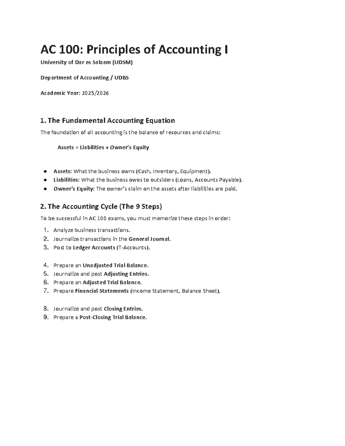AC 100: Principles of Accounting I - Key Concepts and Exam Prep - Studocu