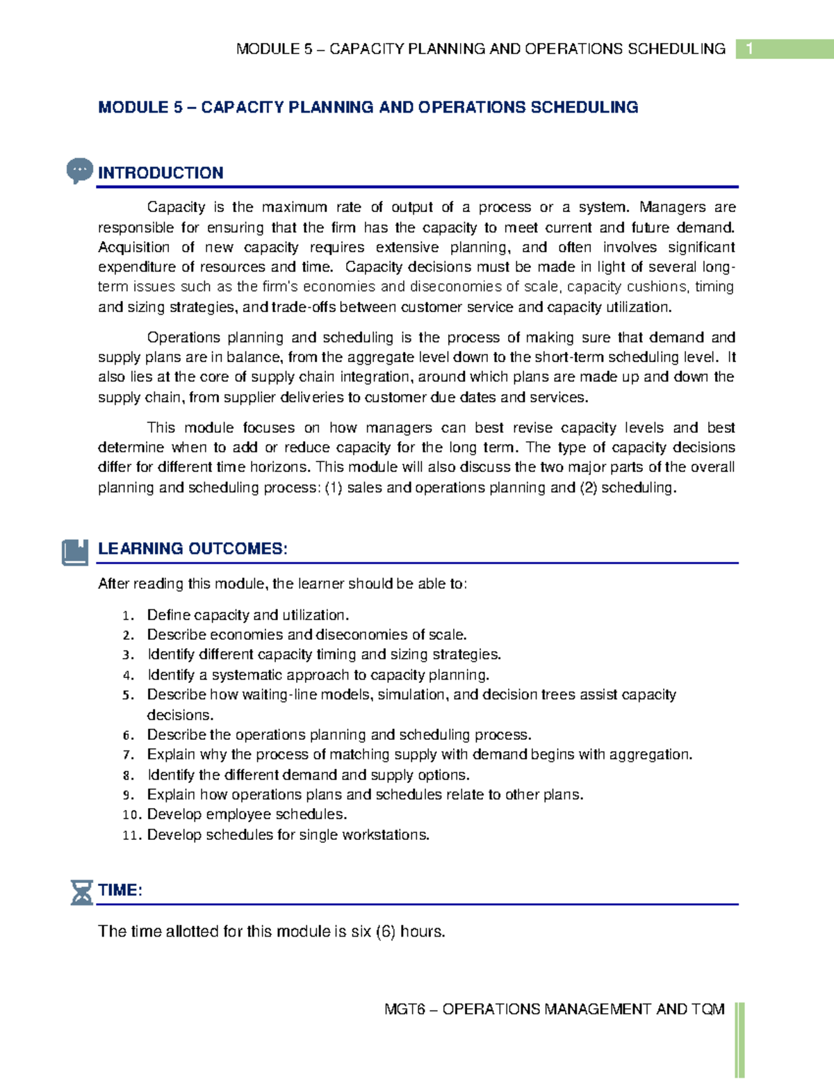 Capacity Planning and Operations Scheduling (BSA 3rd Year LEC) - Studocu