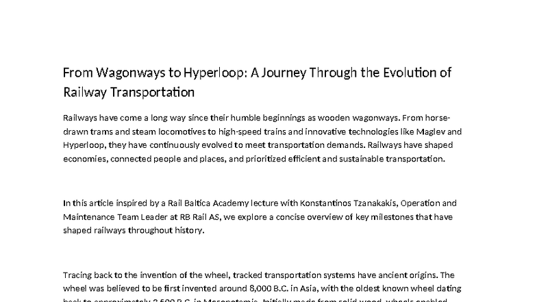 Railways Evolution: From Wagonways to Hyperloop Technologies - Studocu