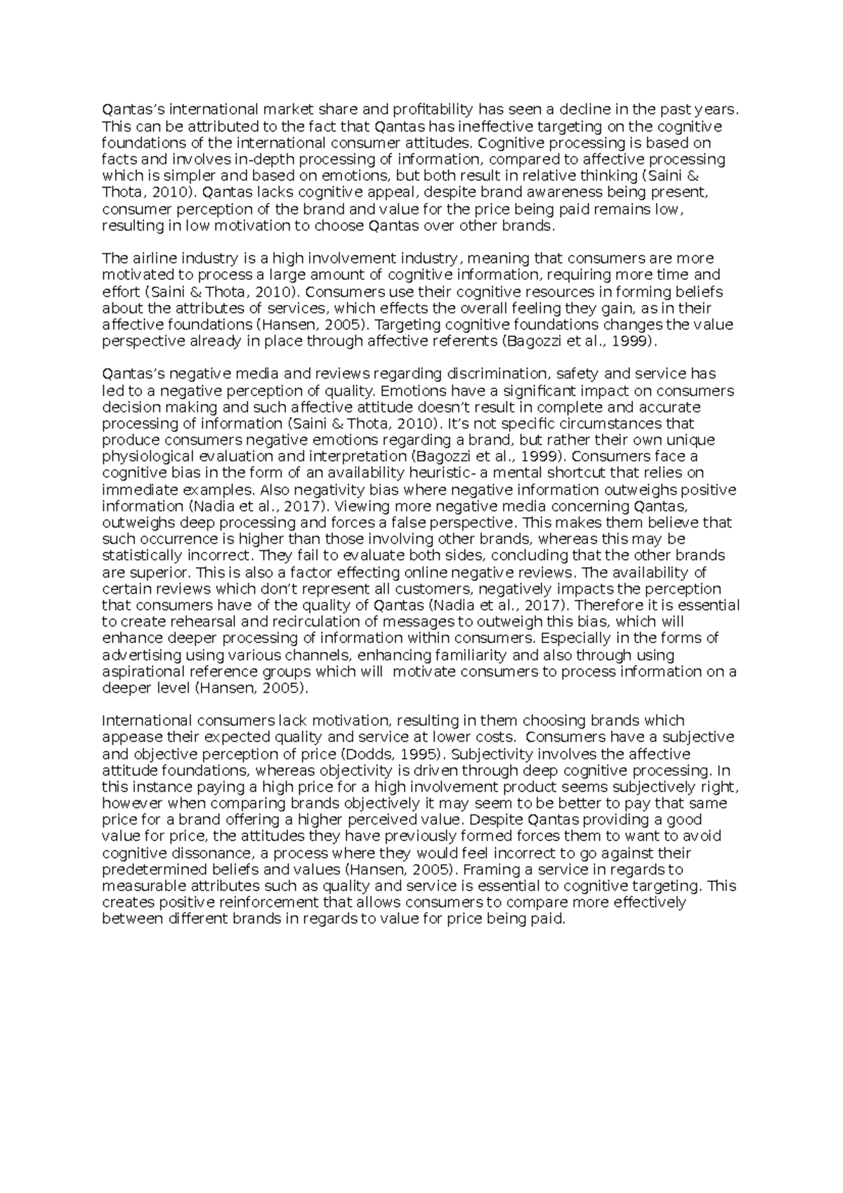 Qantas consumer behaviour theories and concepts - Qantas’s ...