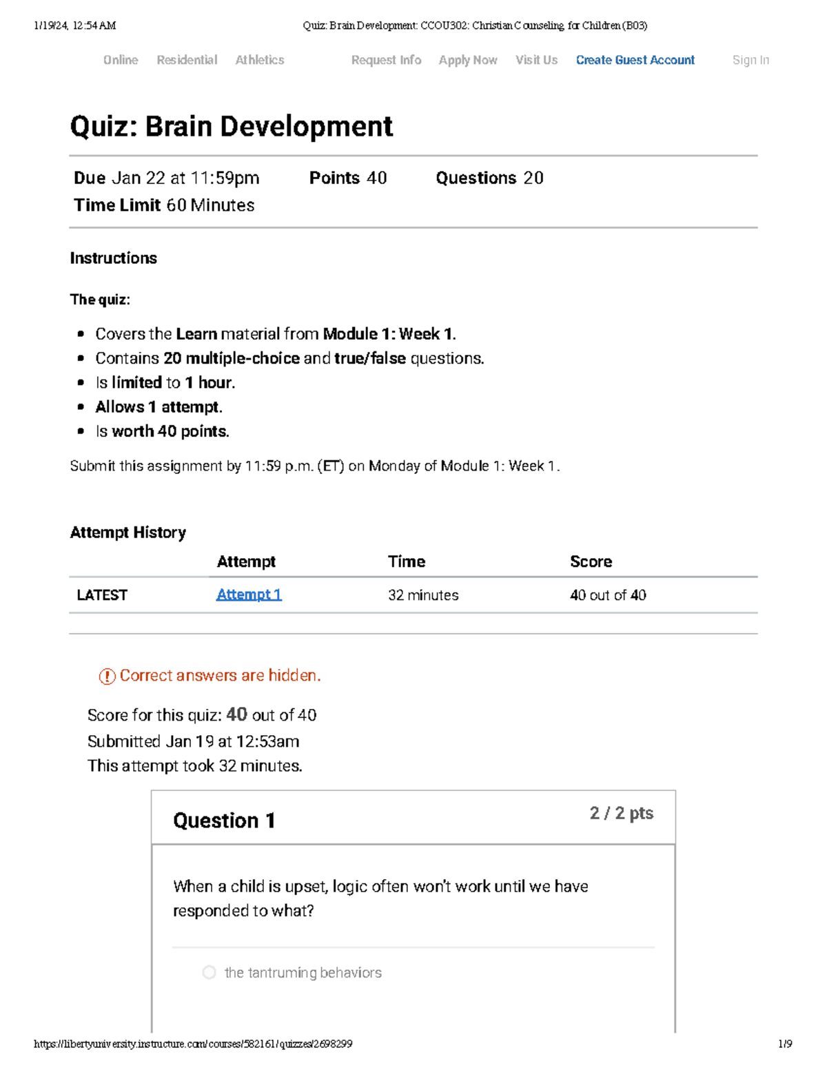 Quiz on Brain Development CCOU302 Christian Counseling for Children ...