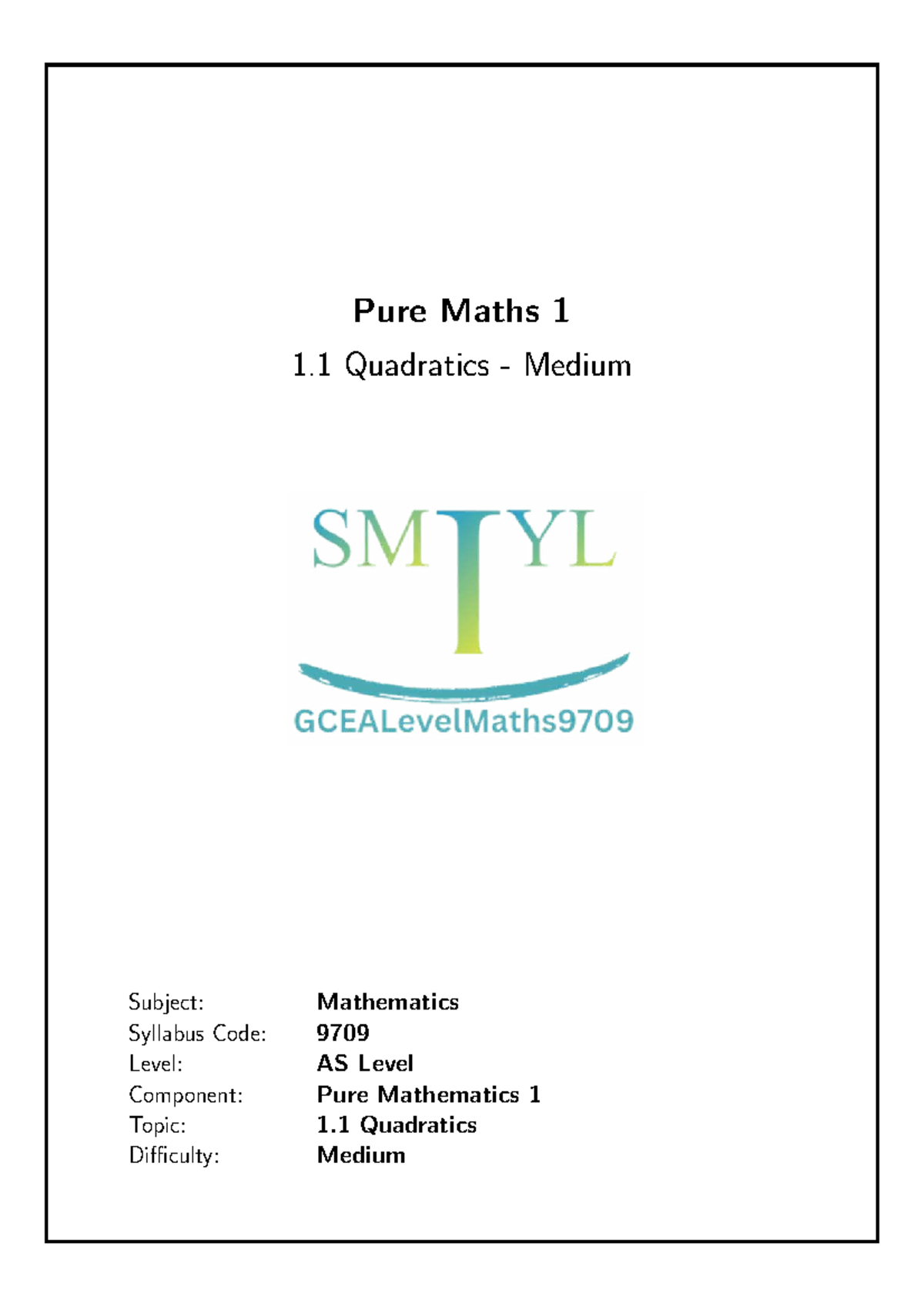 Mathematics 9709 AS Level Pure Maths 1: Quadratics Medium Questions ...