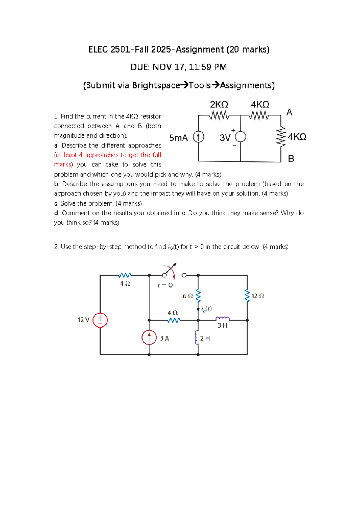 ELEC 2501 - Assignment Questions for Current Analysis - Studocu
