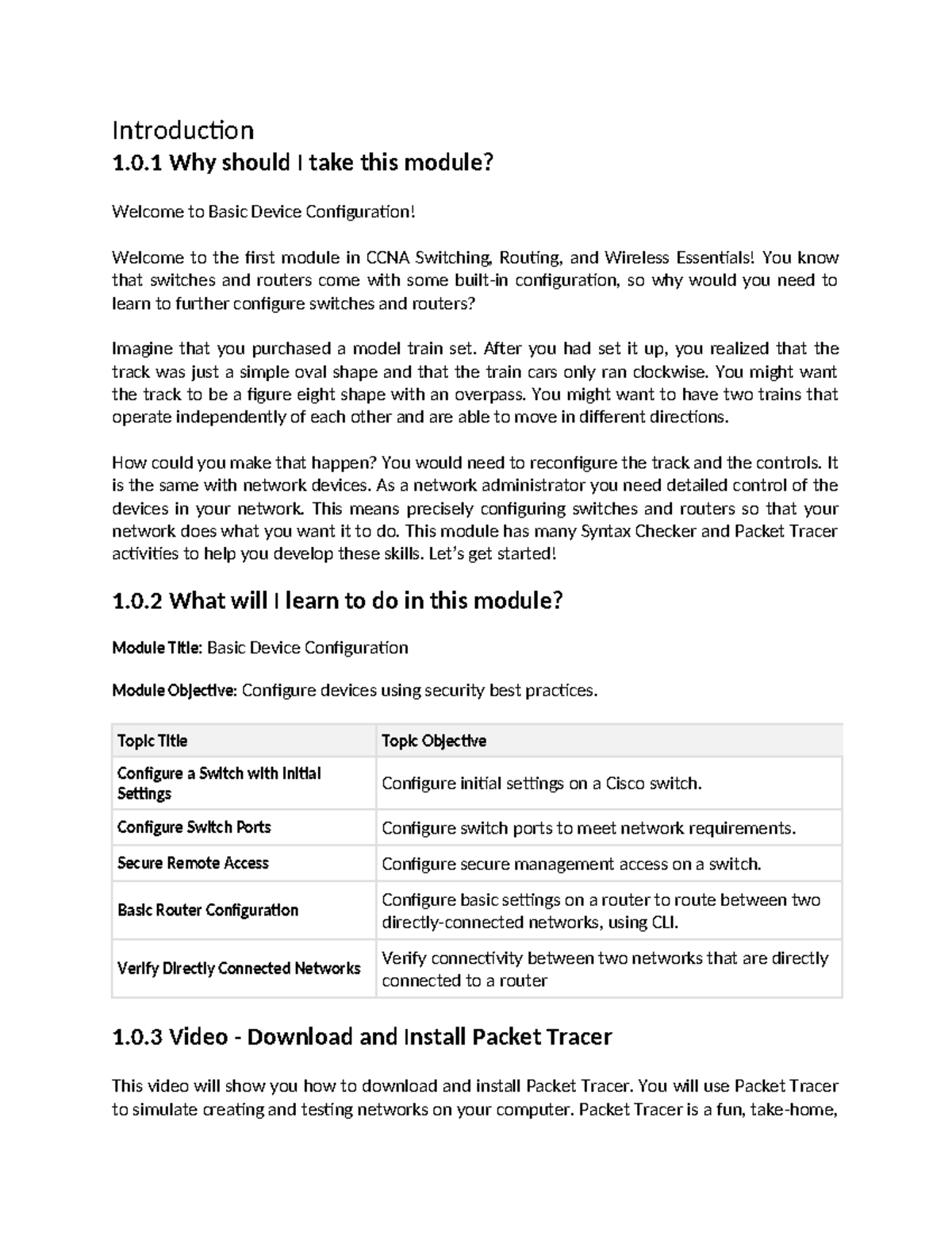 CISCO - Mod 1: Basic Device Configuration for Networking Essentials ...