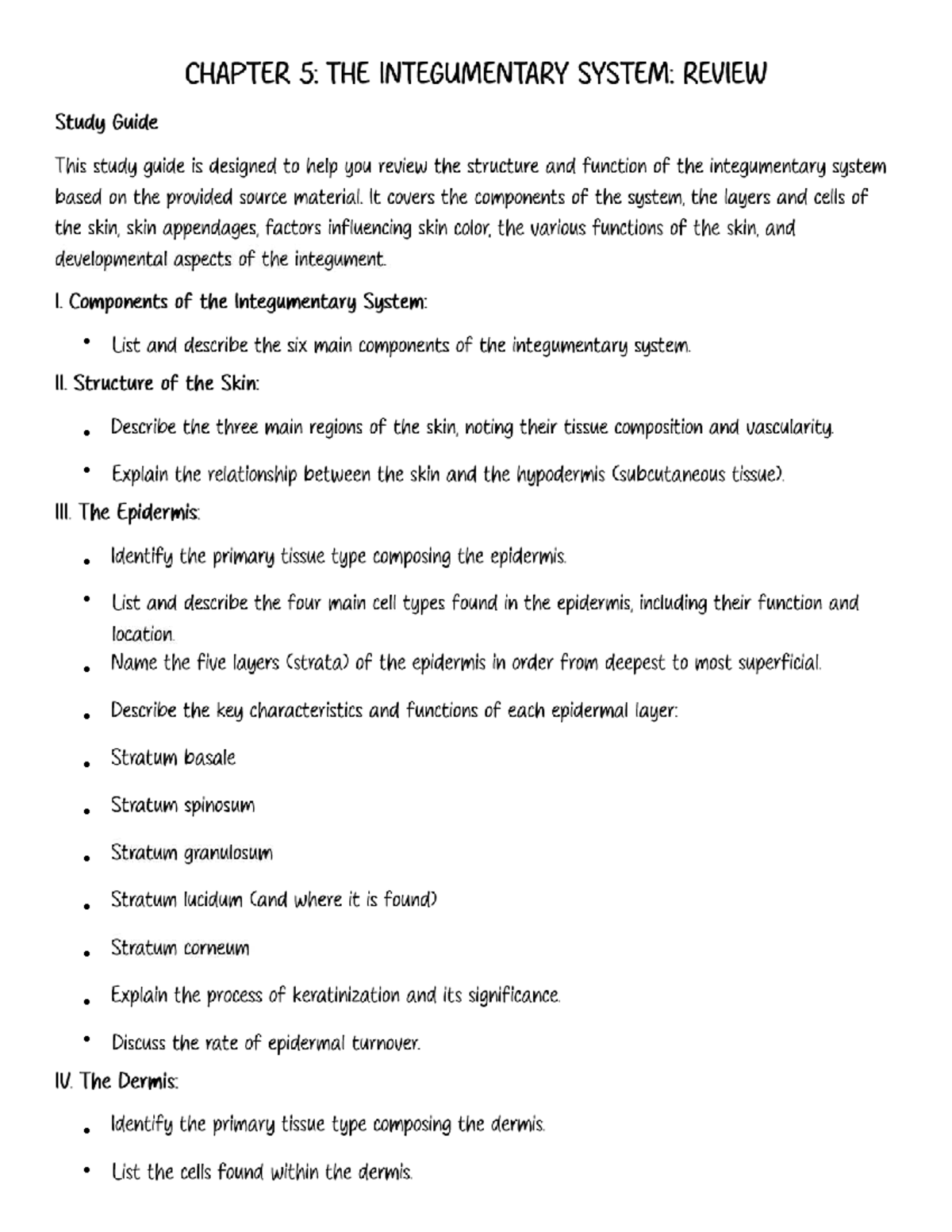CHAPTER 5: INTEGUMENTARY SYSTEM REVIEW Study Guide for Exam 2 - AnP ...