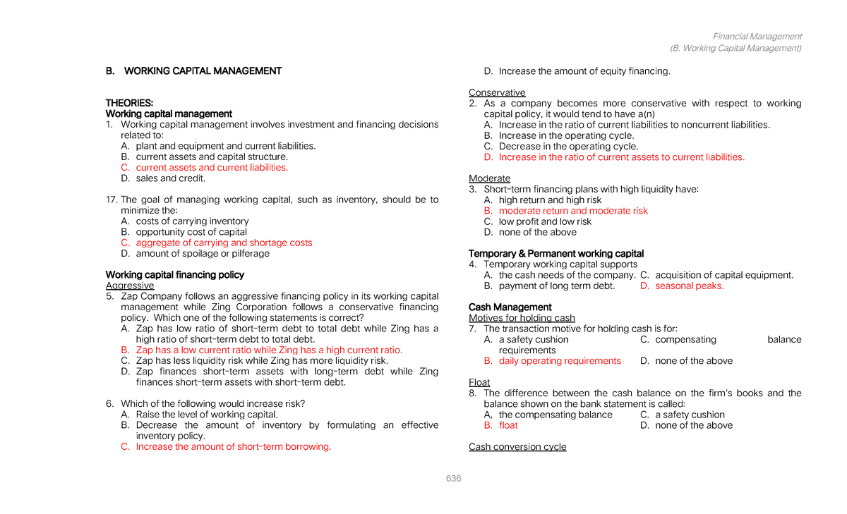 MAS Bobadilla-Working Capital Management Final Exam Notes - Studocu