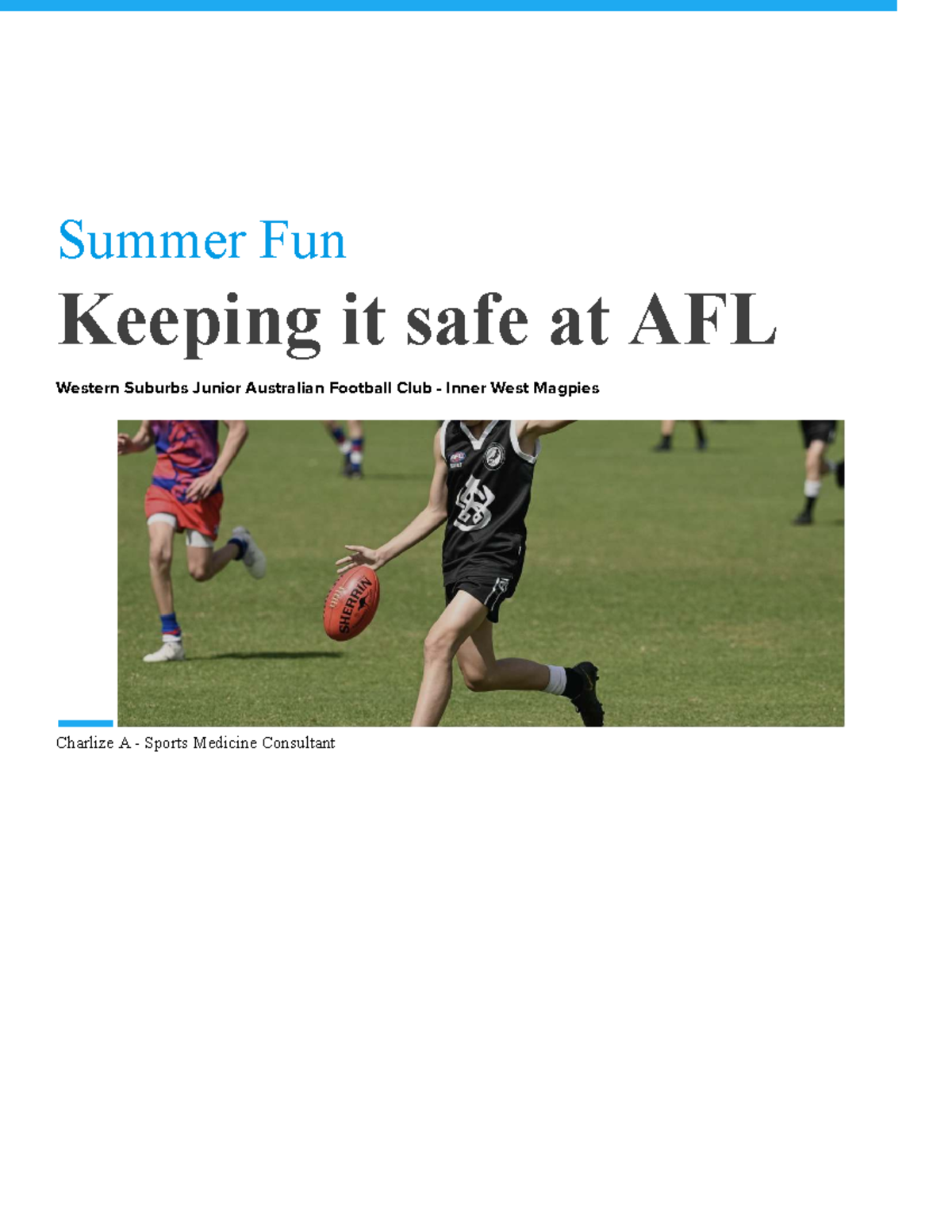 Pdhpe-Task 3: Sports Medicine Report on Youth AFL Safety - Studocu