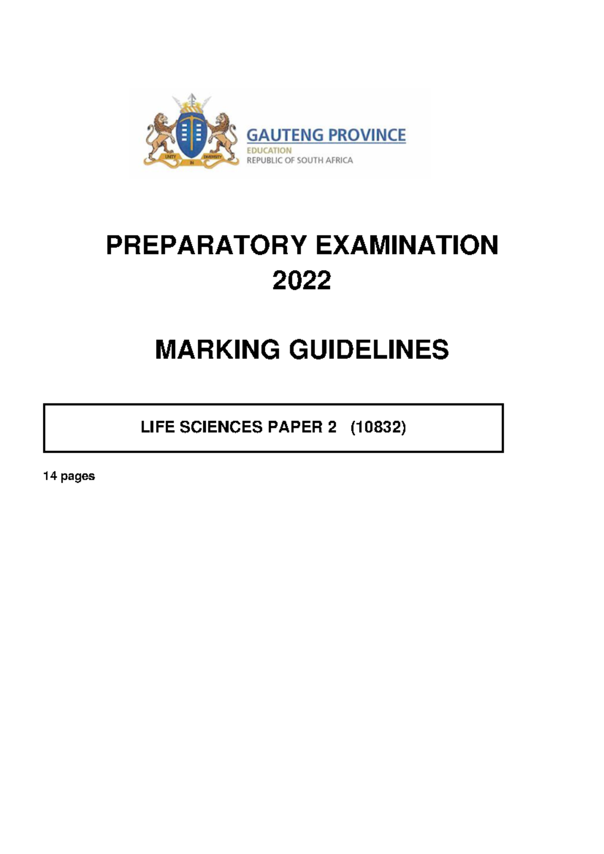 Grade 12 NSC Life Sciences P2 September 2022 Exam Prep Answers - Studocu