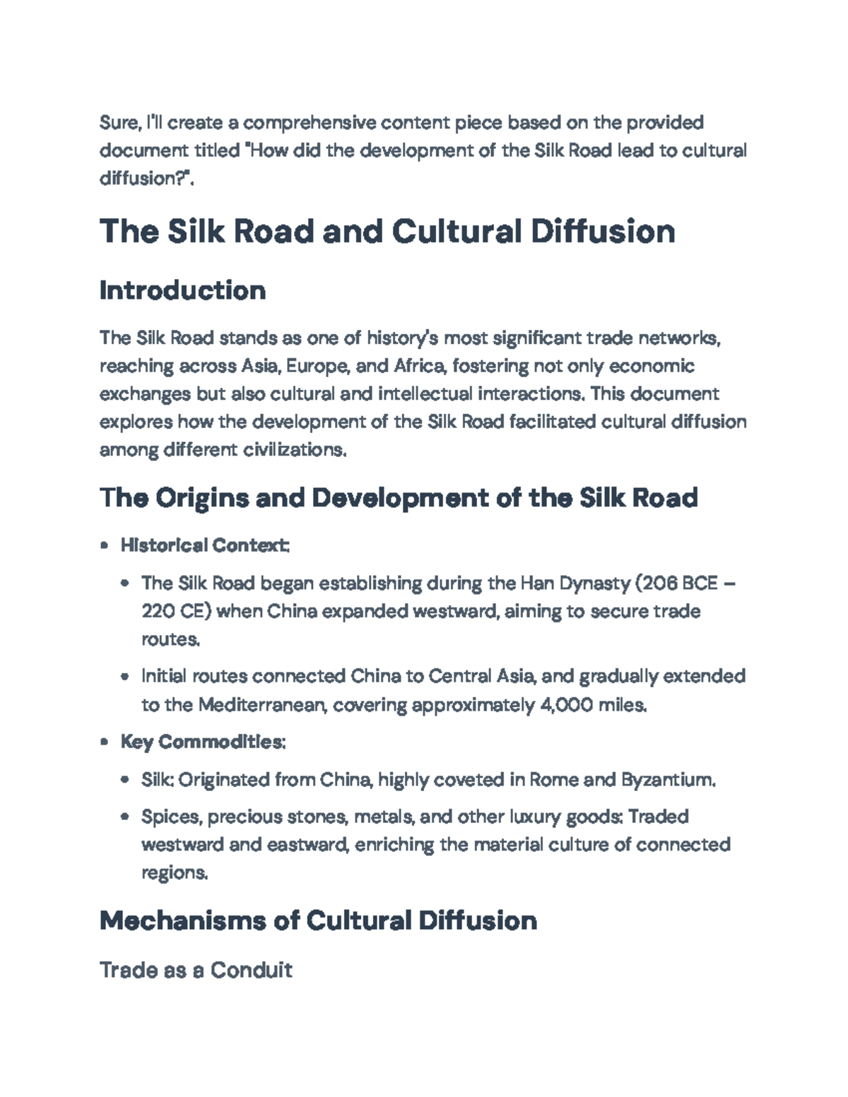 The Silk Road and Its Impact on Cultural Diffusion: A Comprehensive ...