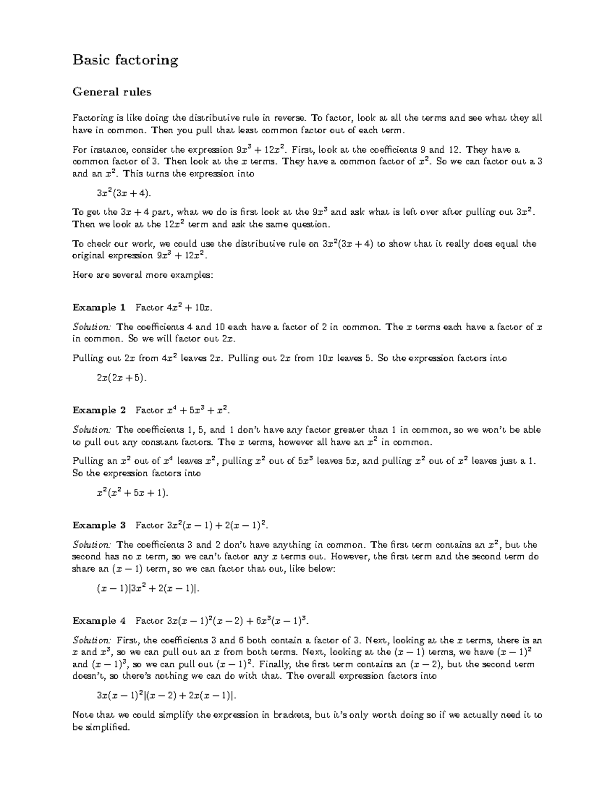 Basic Factoring - General Rules and Examples (Math 101) - Studocu