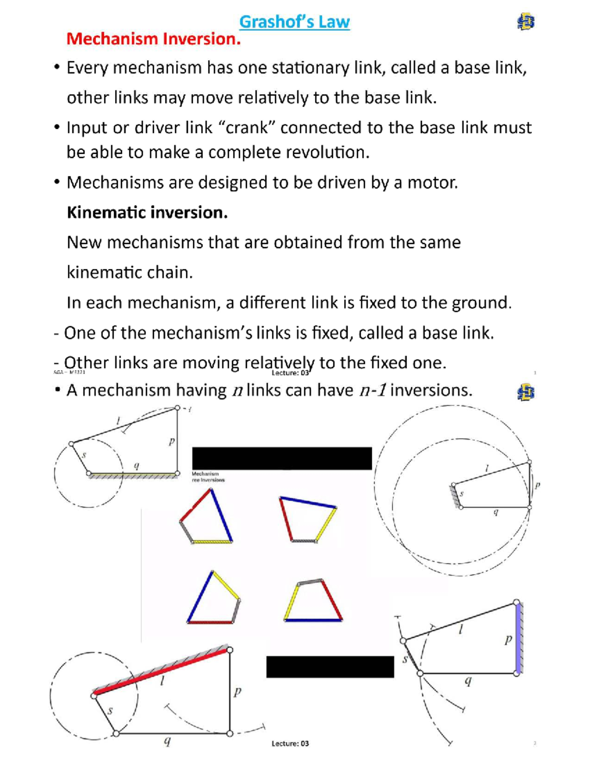 ME321F25 Lecture Notes: Mechanisms and Kinematic Inversions - Studocu