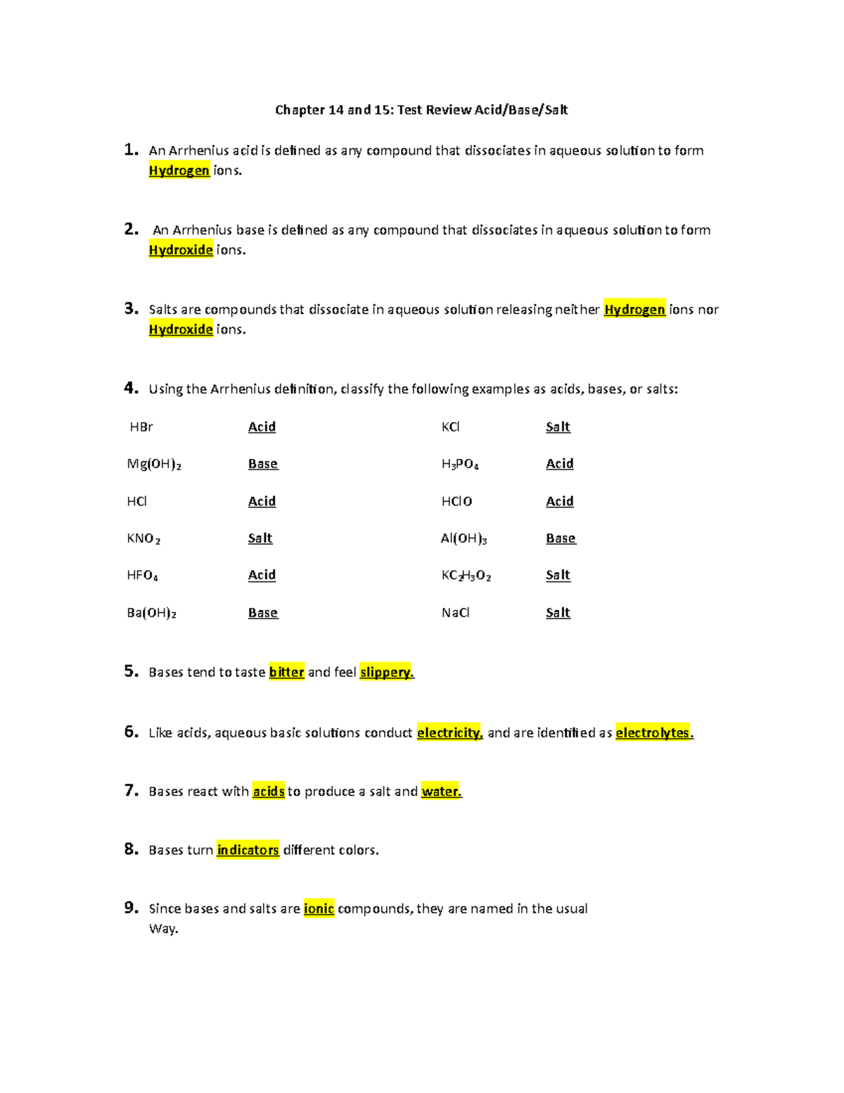 Ch 14 and 15 acid base test review answer key - Chapter 14 and 15: Test ...