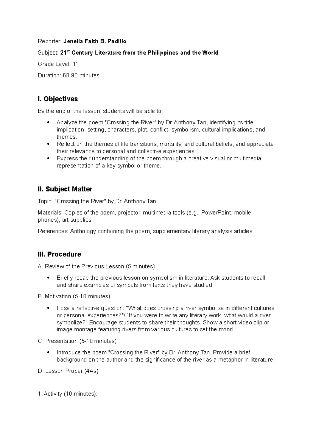 21st Century Literature Lesson Plan: Analyzing "Crossing the River ...