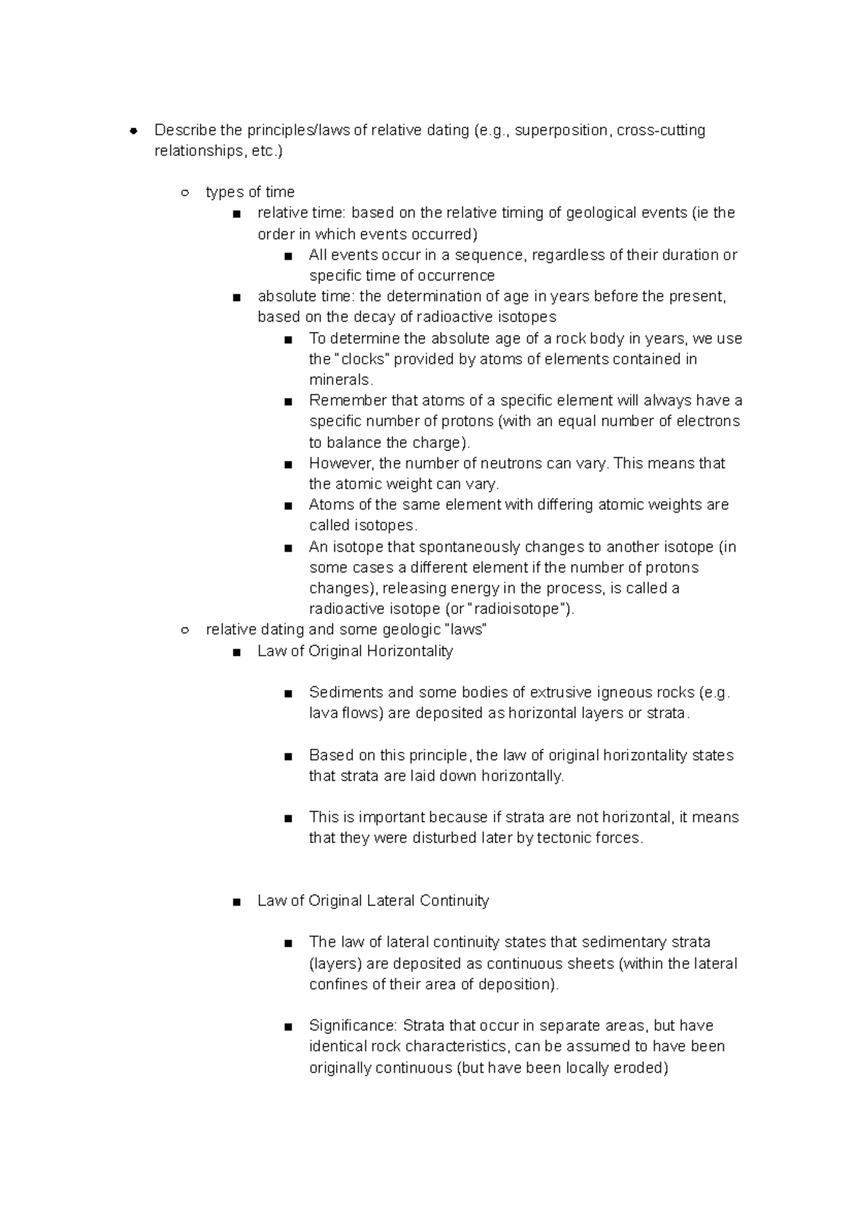 Earth science; L7 - notes - Describe the principles/laws of relative ...