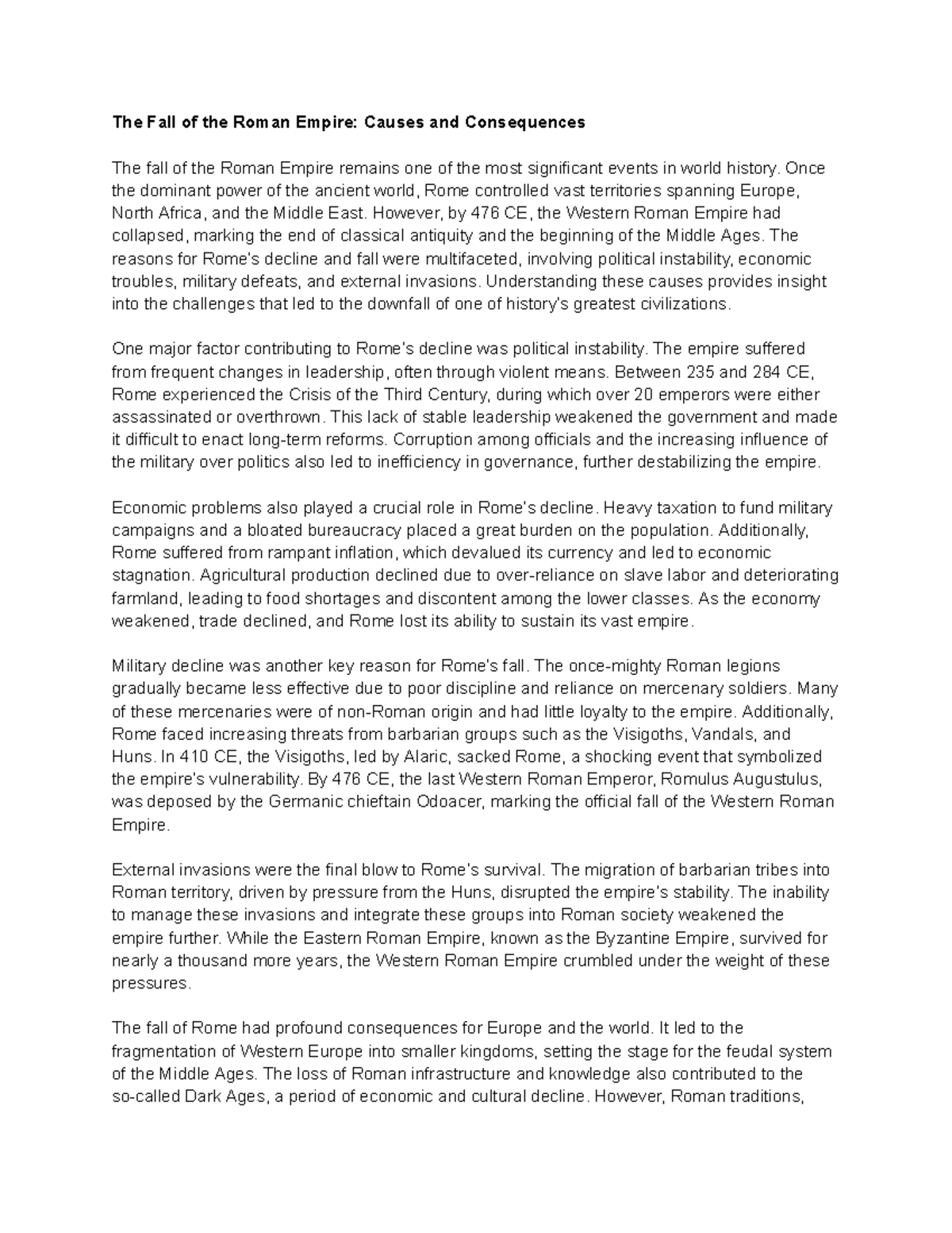 The Fall of the Roman Empire Causes and Consequences - Once the ...