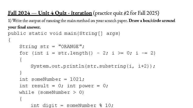 Fall 2024 Unit 4 Quiz Iteration Practice (Copy) - Studocu