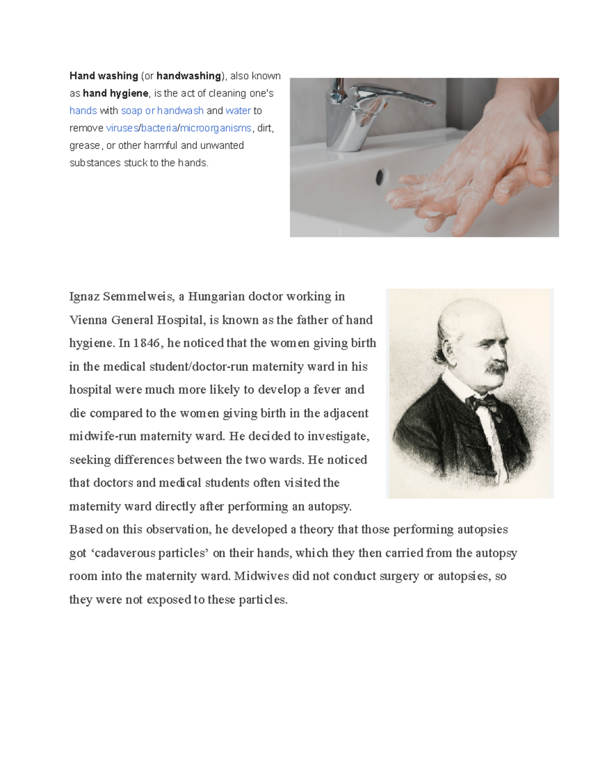 Handwashing and Hygiene: The Teachings of Ignaz Semmelweis - Studocu