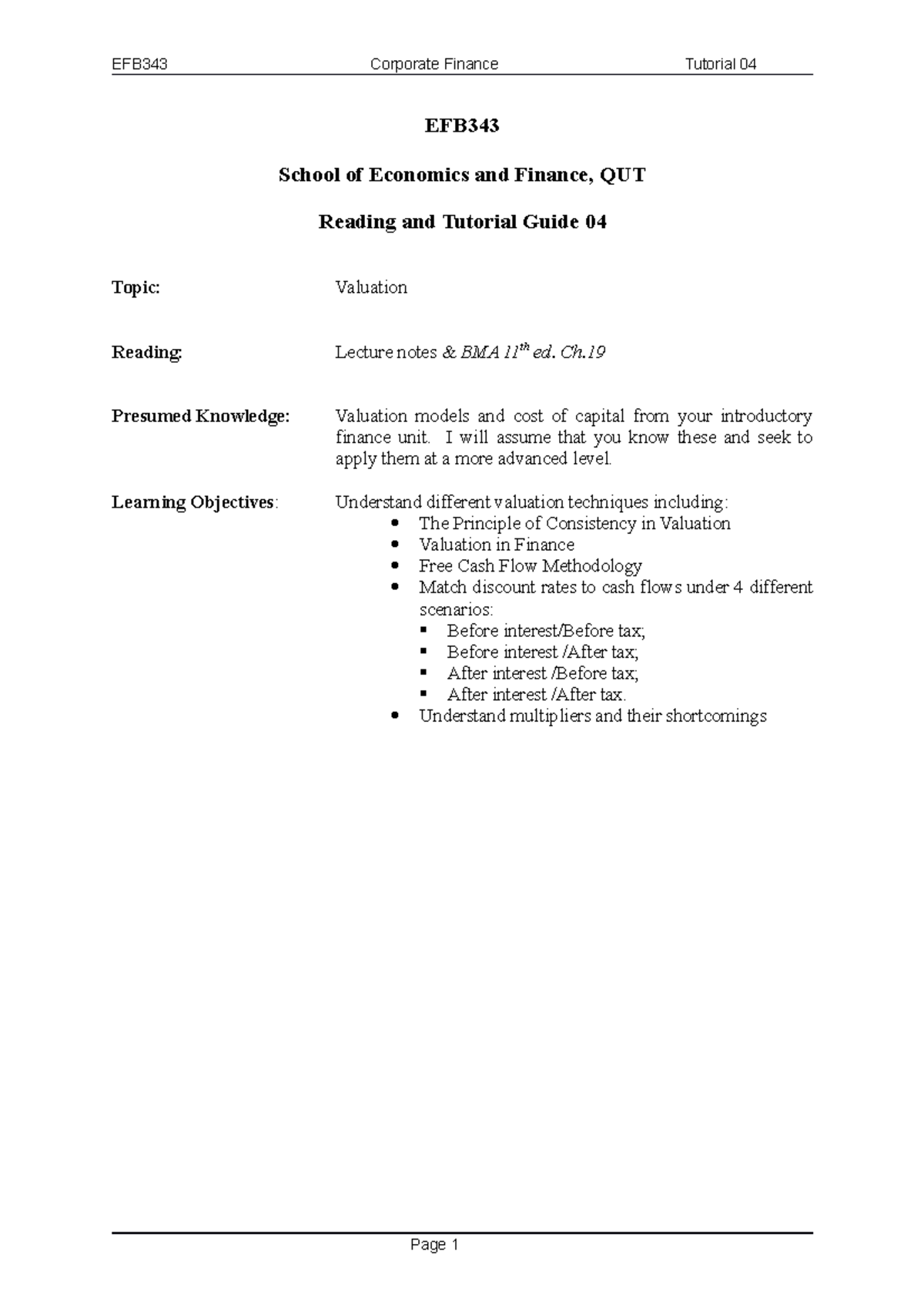 EFB343 Topic 04 Tutorial Question and Answers - EFB School of Economics ...