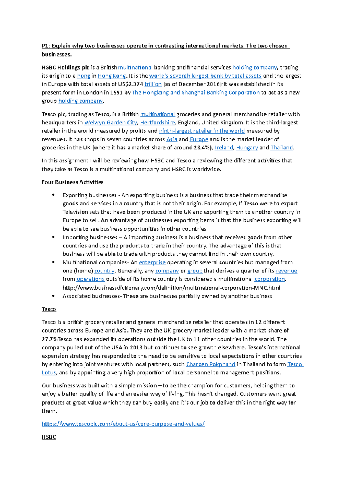P1 Unit 5 Businesses Operate In Contrasting International Markets P1 Explain Why Two