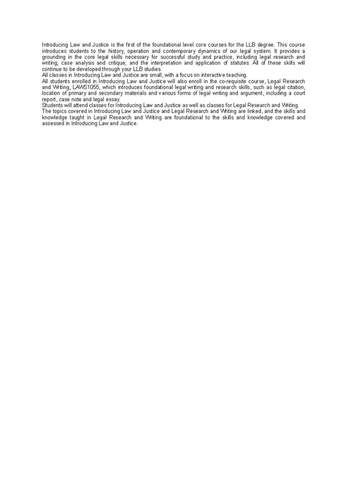 Course outline for laws1052 - Introducing Law and Justice is the first ...