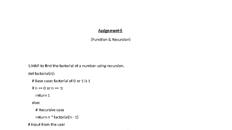 Assignment 5: Recursive Functions in Python (Factorial, Fibonacci, GCD ...