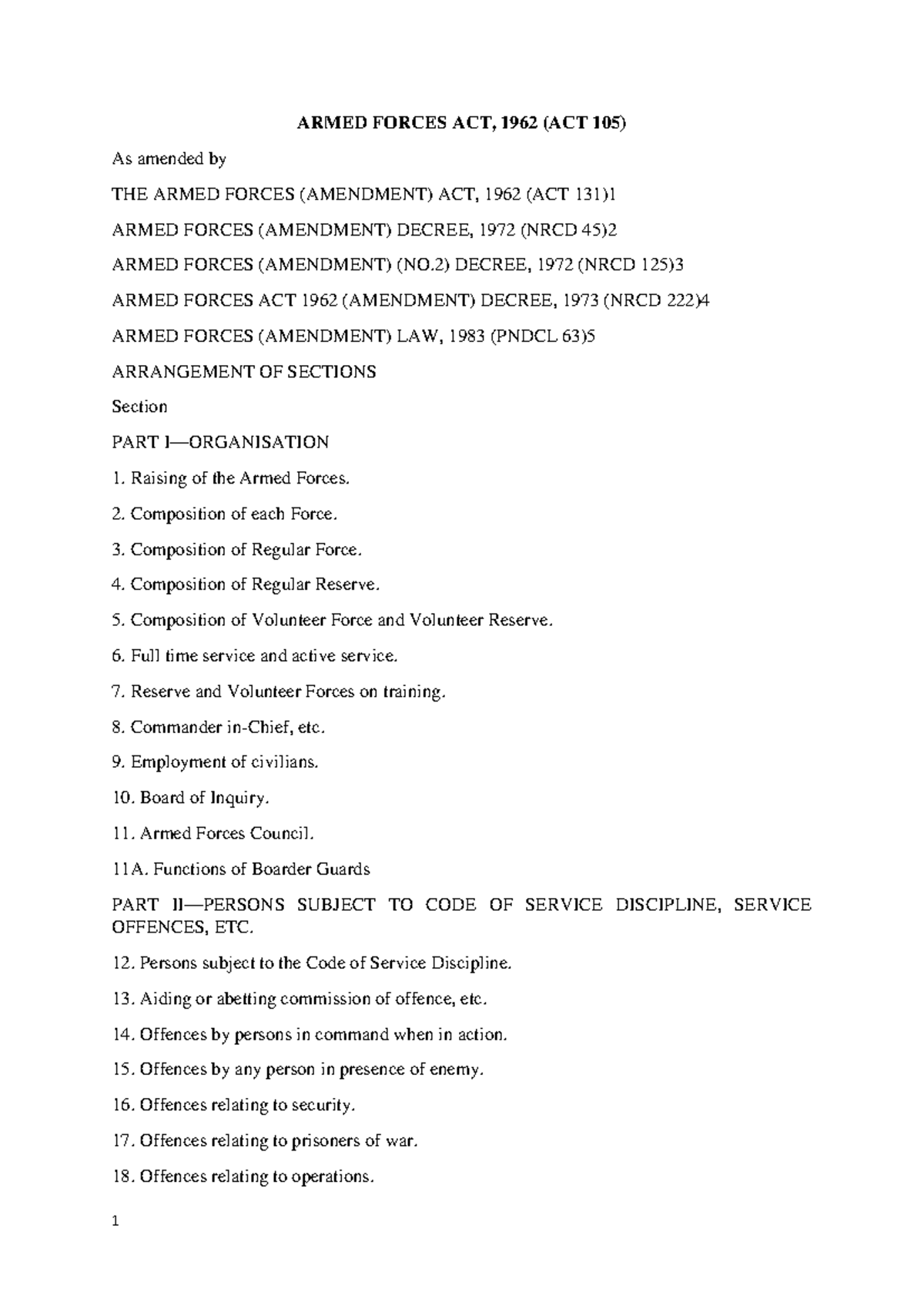 Armed Forces Act, 1962 (Act 105) - Comprehensive Overview - Studocu