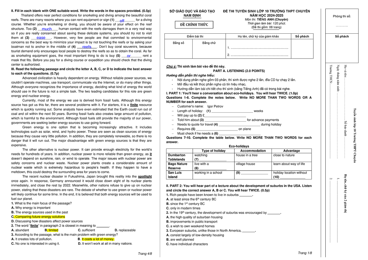 ANH Chuyen - DE - xdfcghbjnk - II. Fill in each blank with ONE suitable ...
