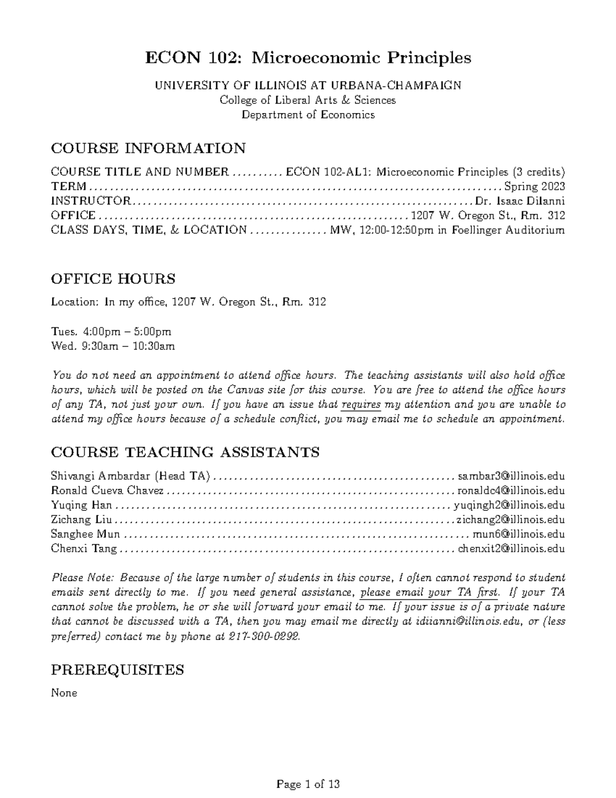 Econ 102 Fall 23-24 Syllabus: Microeconomic Principles Overview - Studocu
