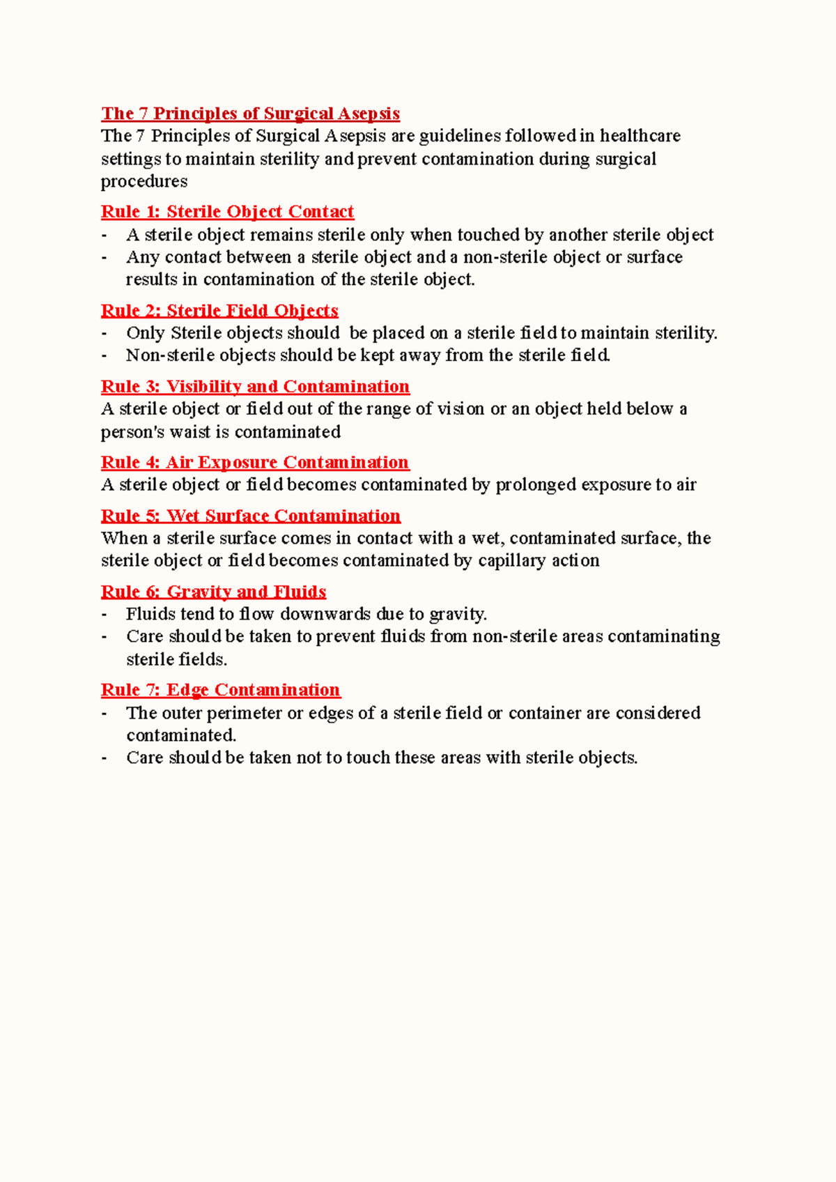 The 7 Principles of Surgical Asepsis: Guidelines for Sterility - Studocu