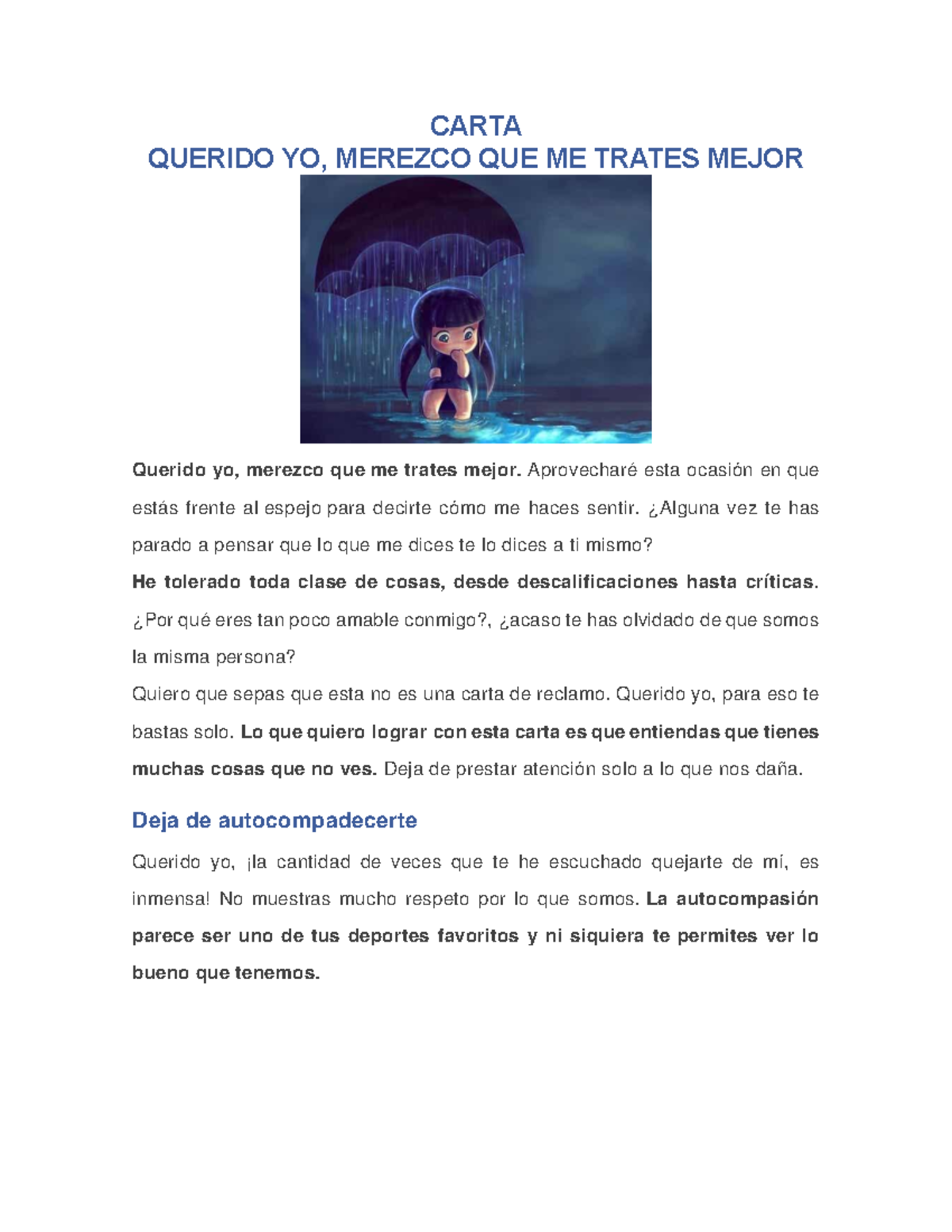 Carta Reflexiva: Querido Yo, Merezco un Trato Mejor - Studocu