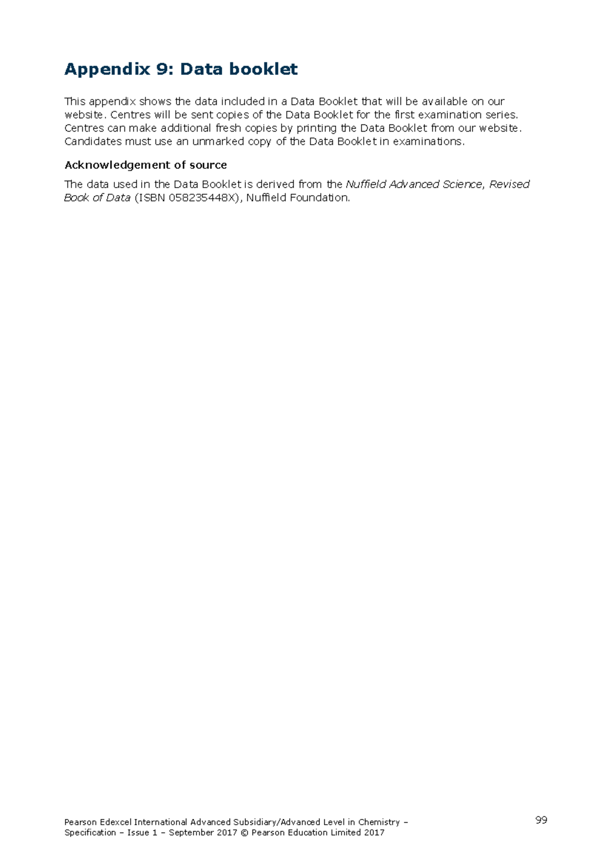 Edexcel IAL Chemistry Data Booklet for Examinations and References ...