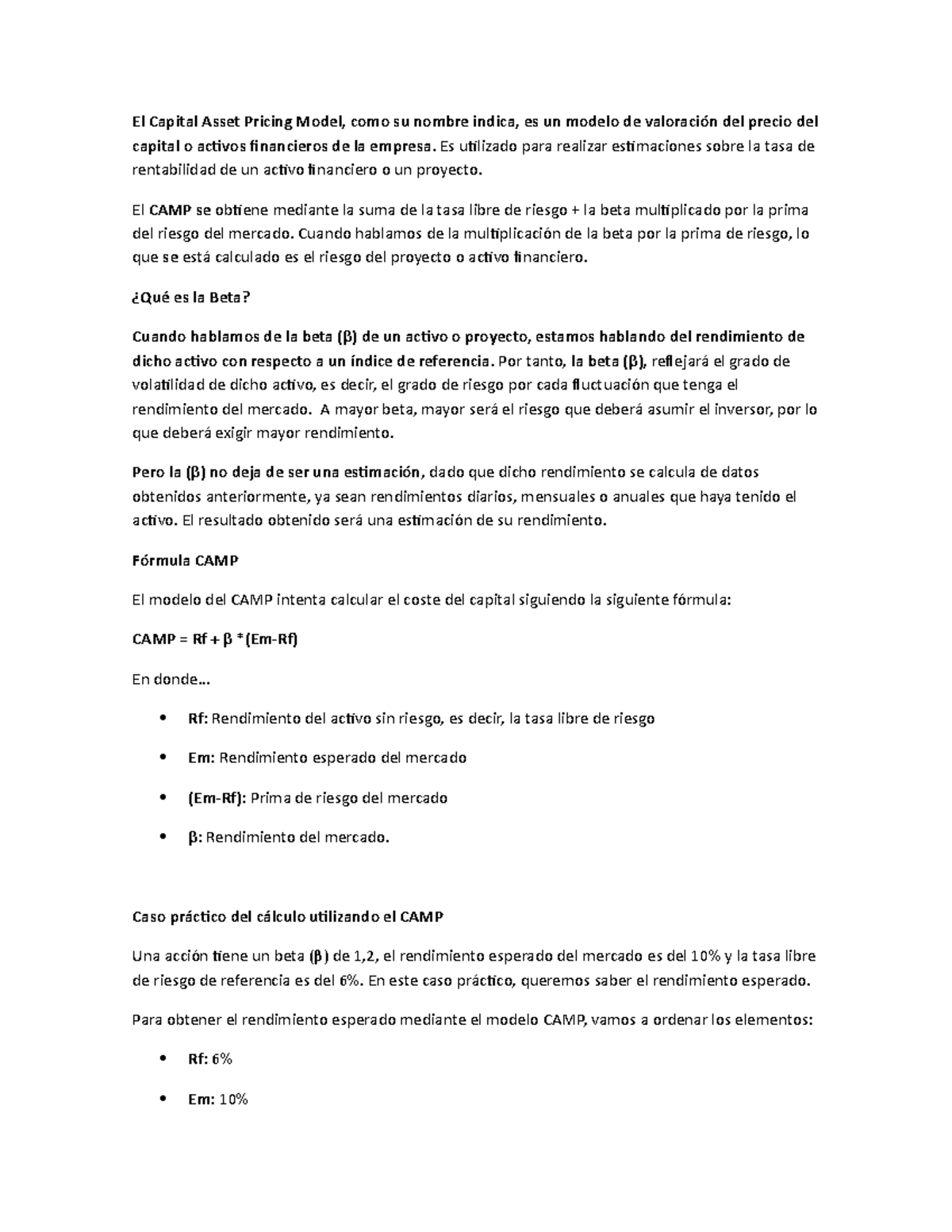 Formula Modelo CAMP - El Capital Asset Pricing Model, como su nombre ...
