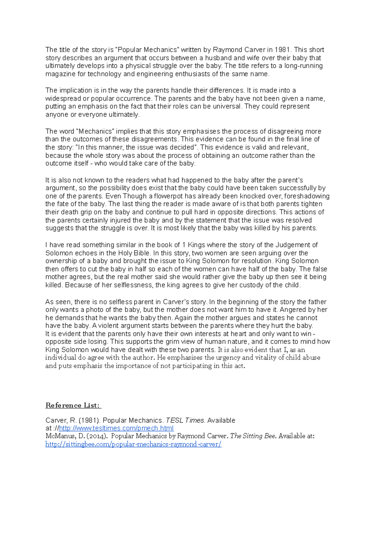 Written Assignment 2 - The title of the story is “Popular Mechanics ...