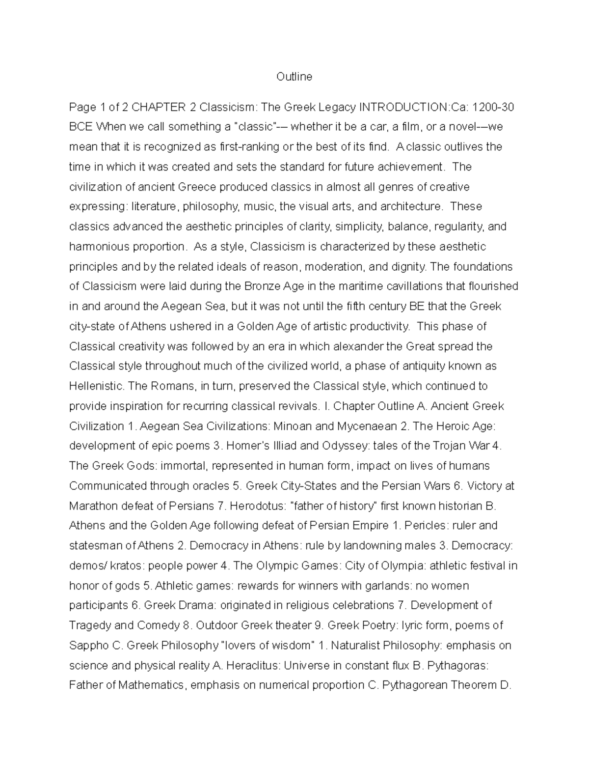 Chapter 2 Part 1 - Notes on Ancient Greek Civilization and Classicism ...