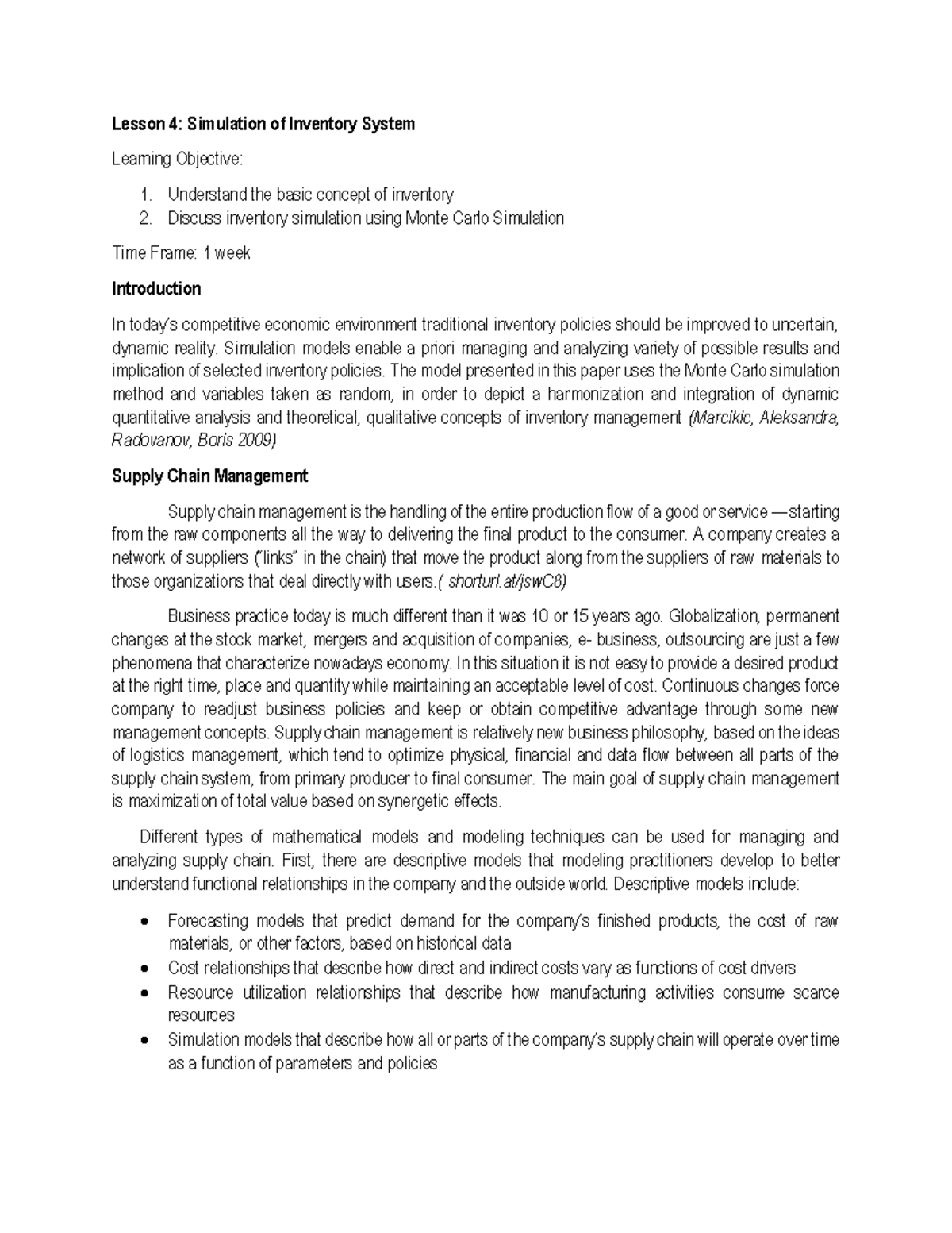 Lesson 4 Inventory Simulation - Lesson 4: Simulation of Inventory ...