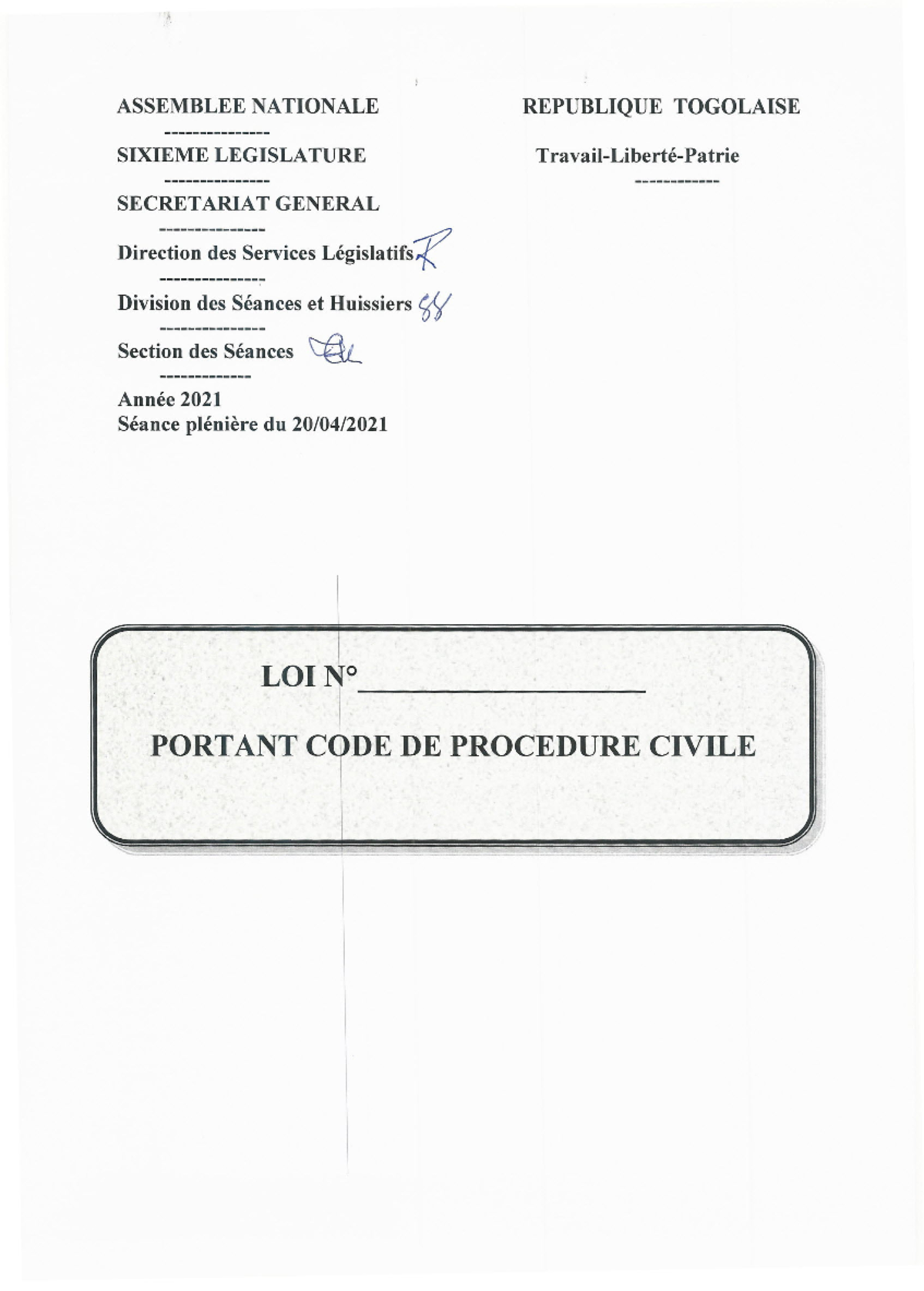 Loi n°2021-04-20: Code de Procédure Civile - Dispositions Générales ...