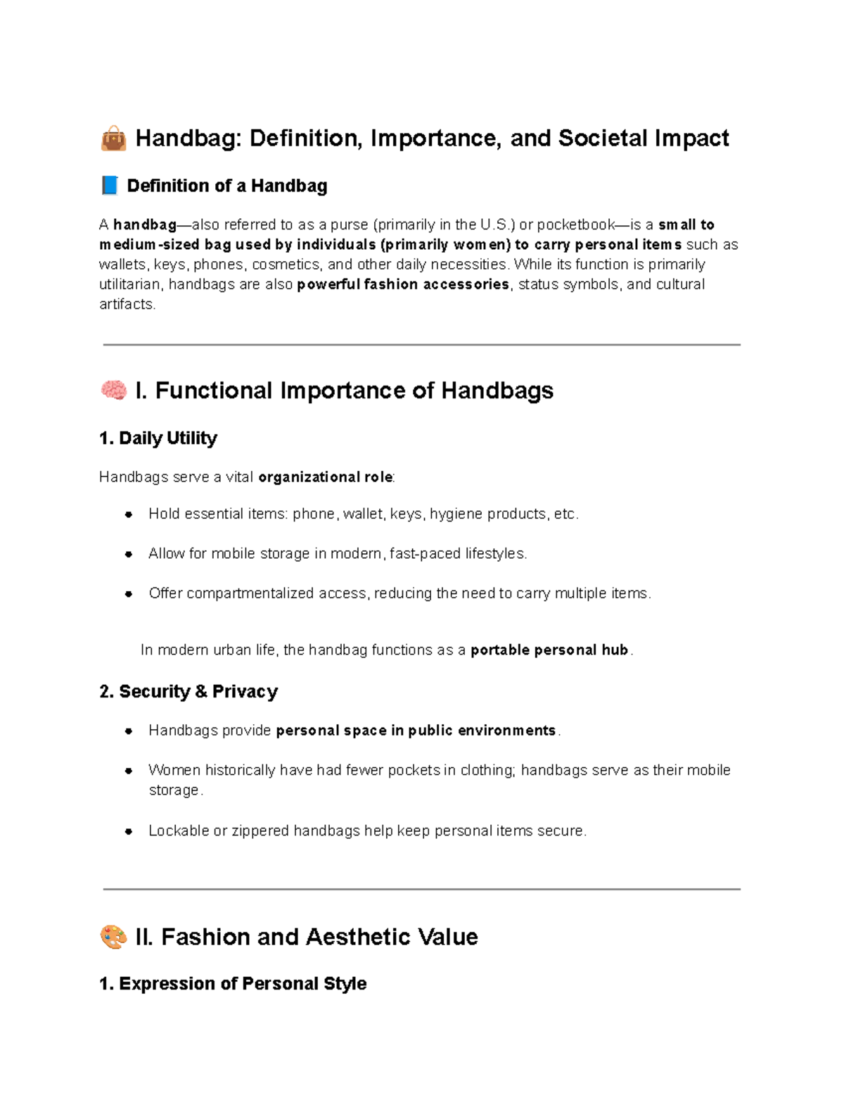 Handbags: Definition, Importance, and Societal Impact Analysis - Studocu