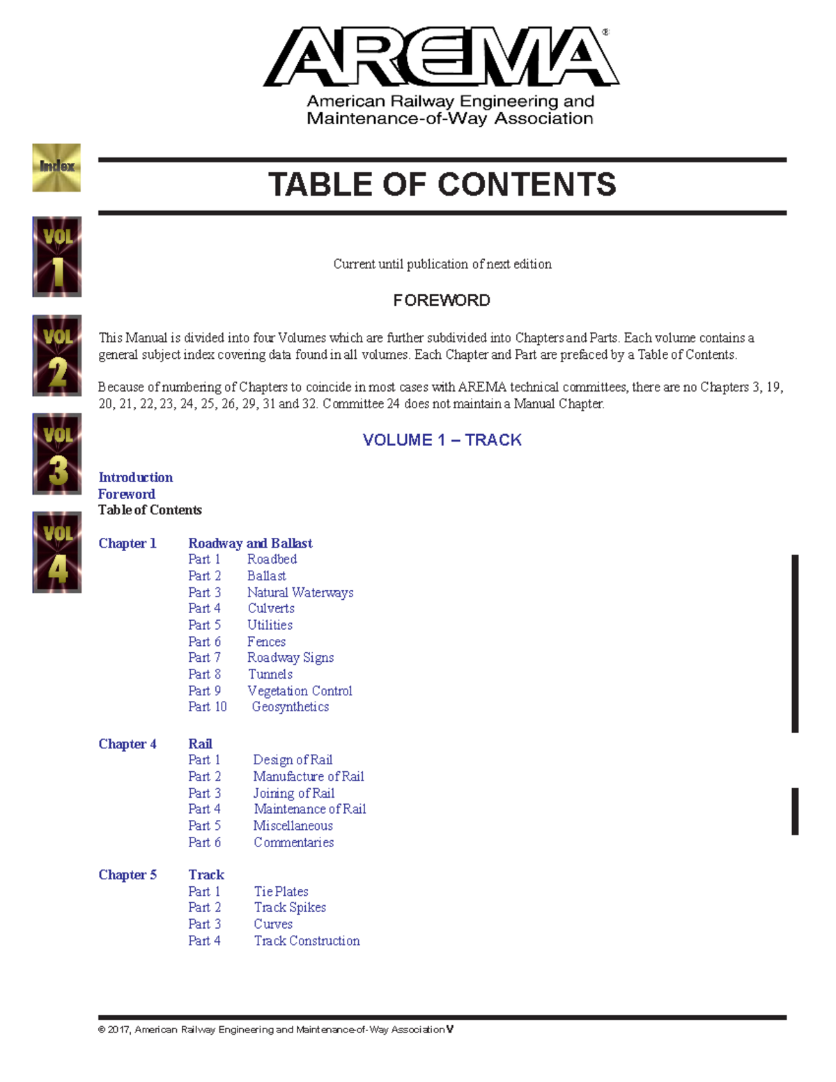 AREMA Manual of Railway Engineering - Volume 1 Overview and Chapters ...