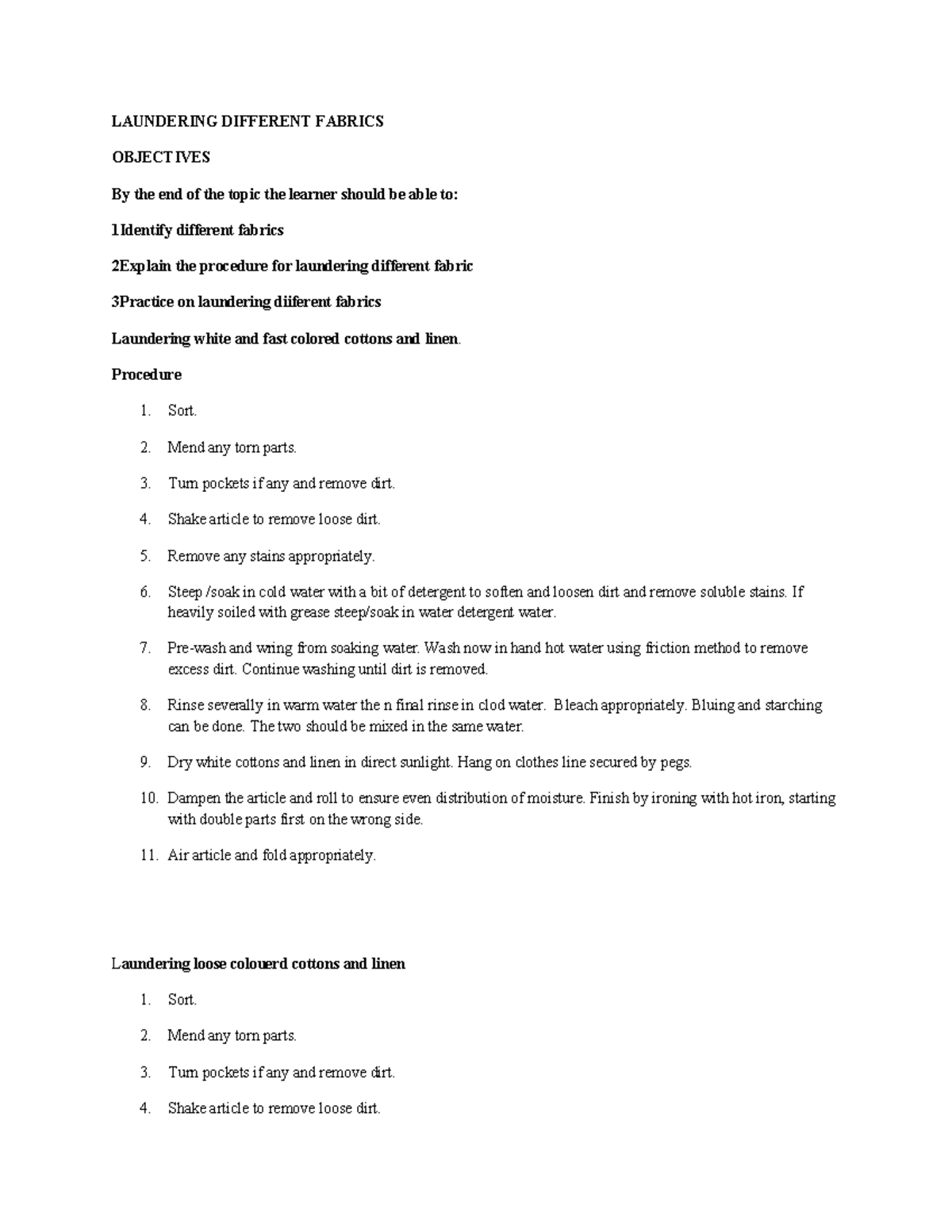 Laundering Procedures for Various Fabrics: A Comprehensive Guide - Studocu