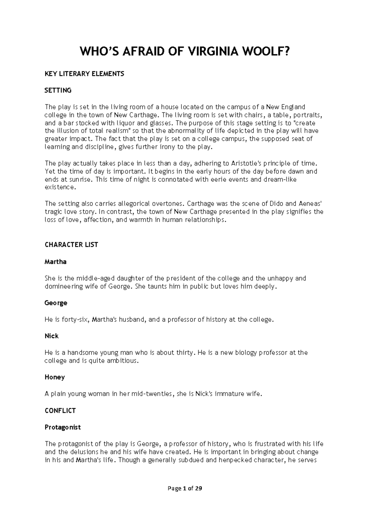 AFRAID OF VIRGINIA WOOLF? ANALYSIS AND LITERARY ELEMENTS - Studocu