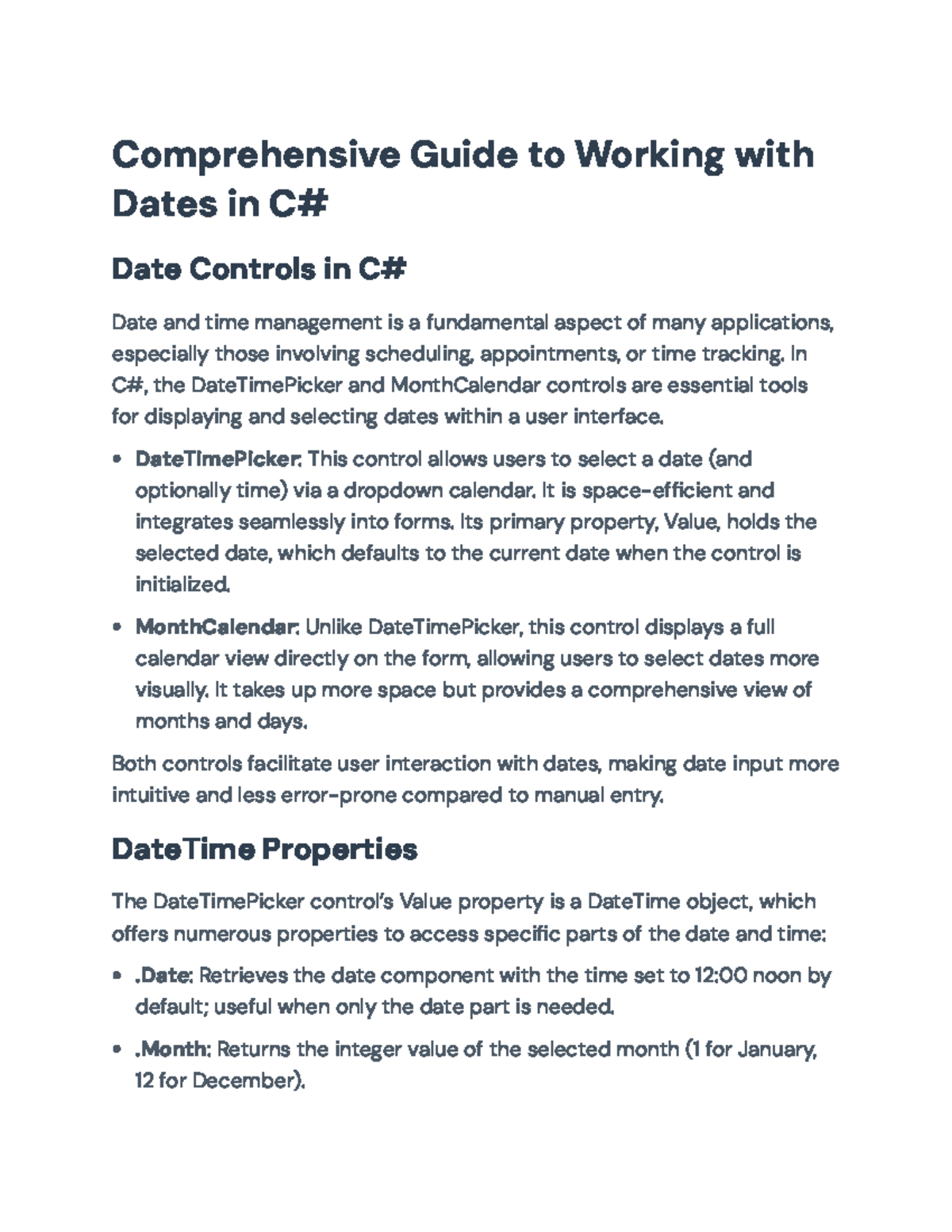 Comprehensive Guide to Date and Time Management in C# (C# 101) - Studocu
