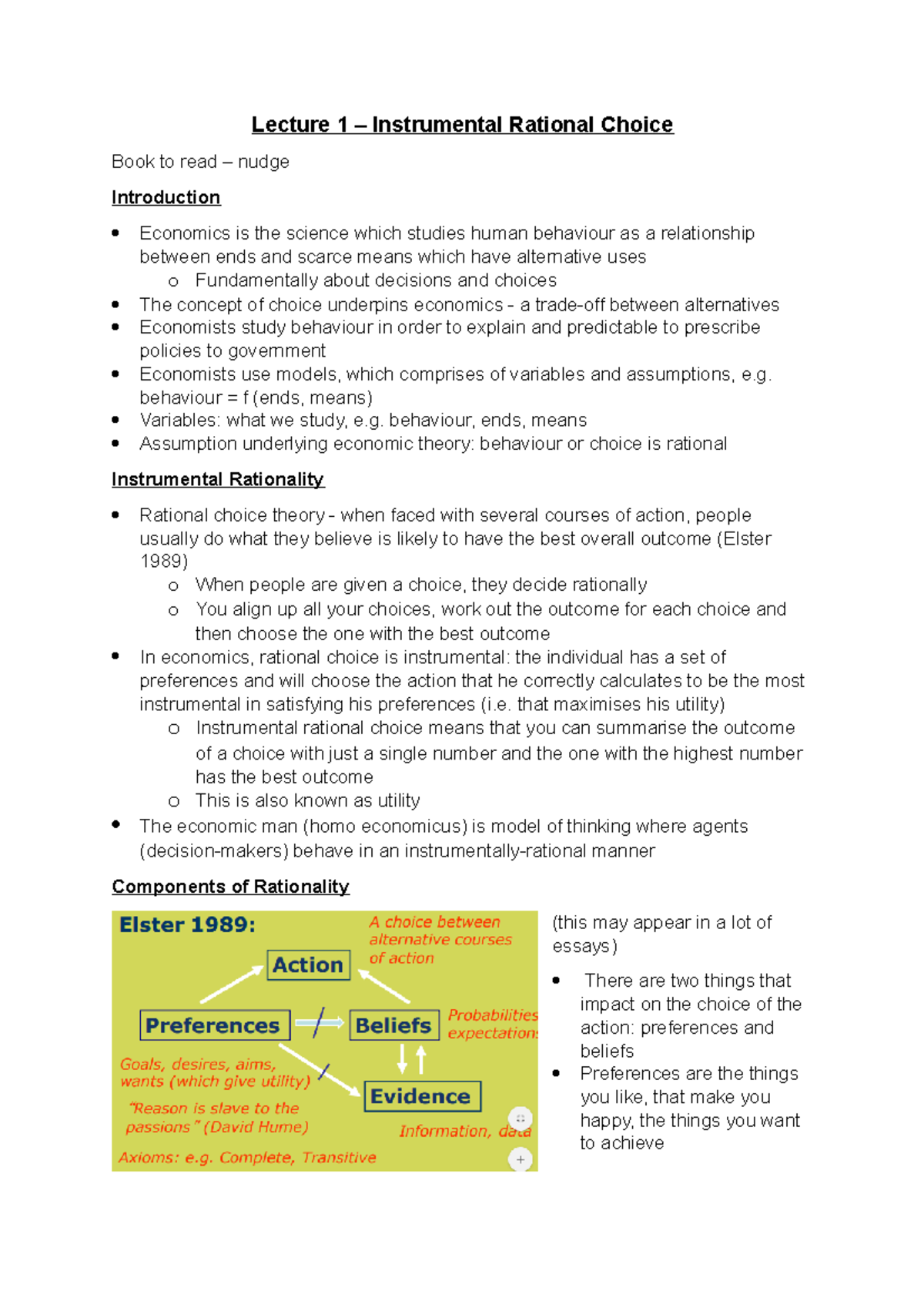 Introduction to Instrumental Rational Choice in Economics - Studocu